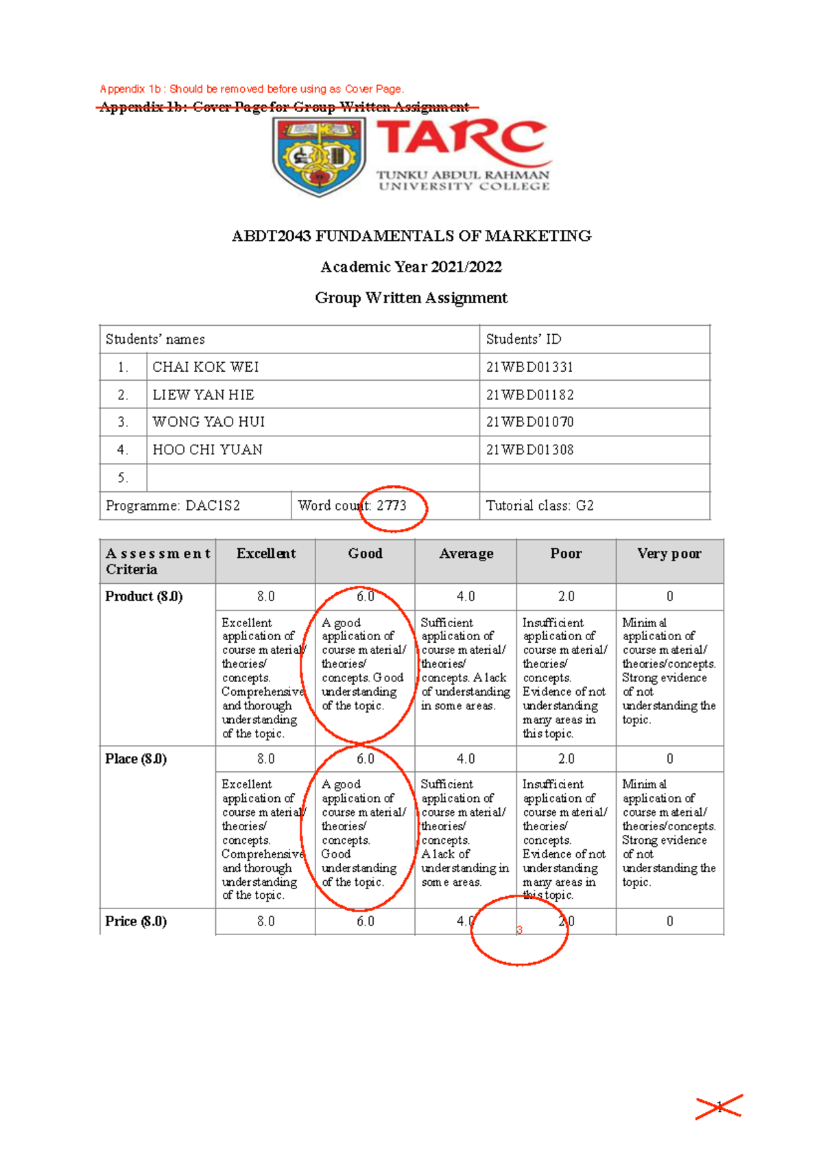 Old Town White Coffee Chai Kok Wei Grp Assignment 56 (1) - Appendix 1b: Cover Page for Group ...