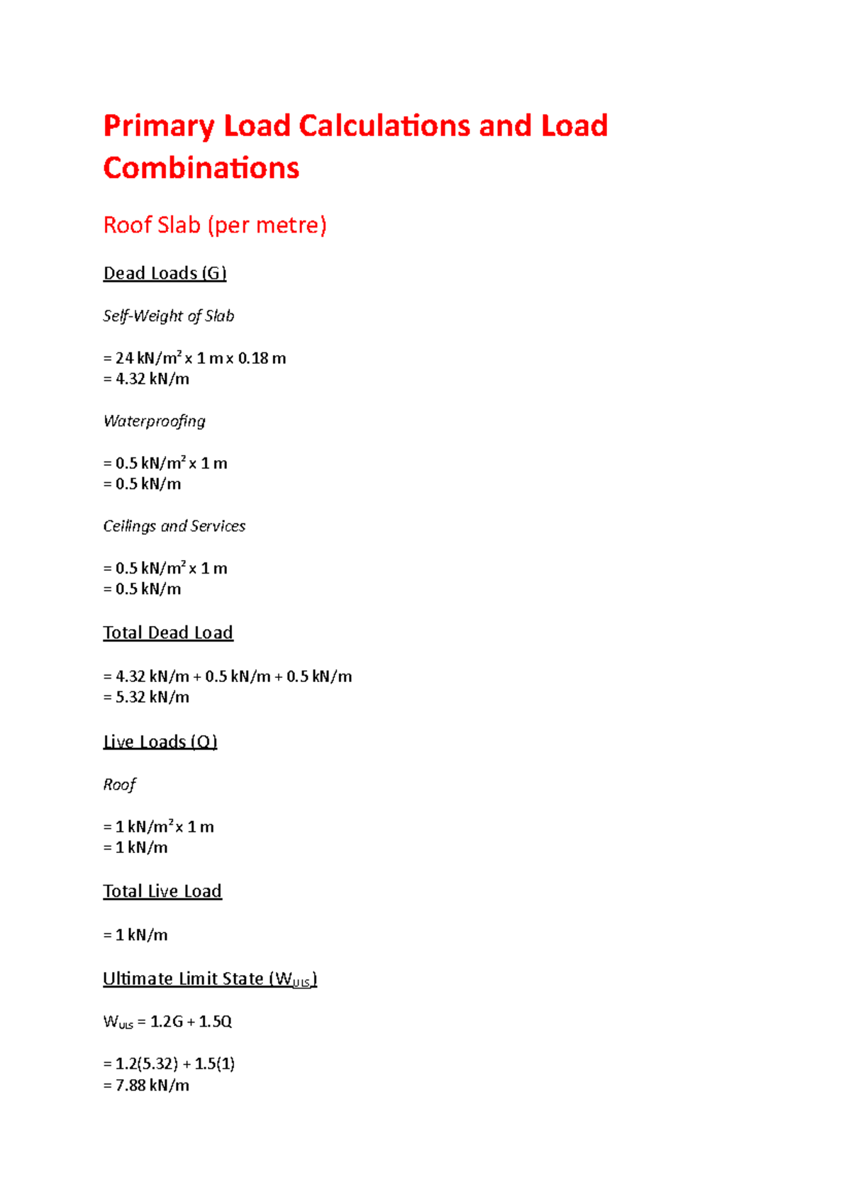 Concrete Calculations - Primary Load Calculations and Load Combinations ...