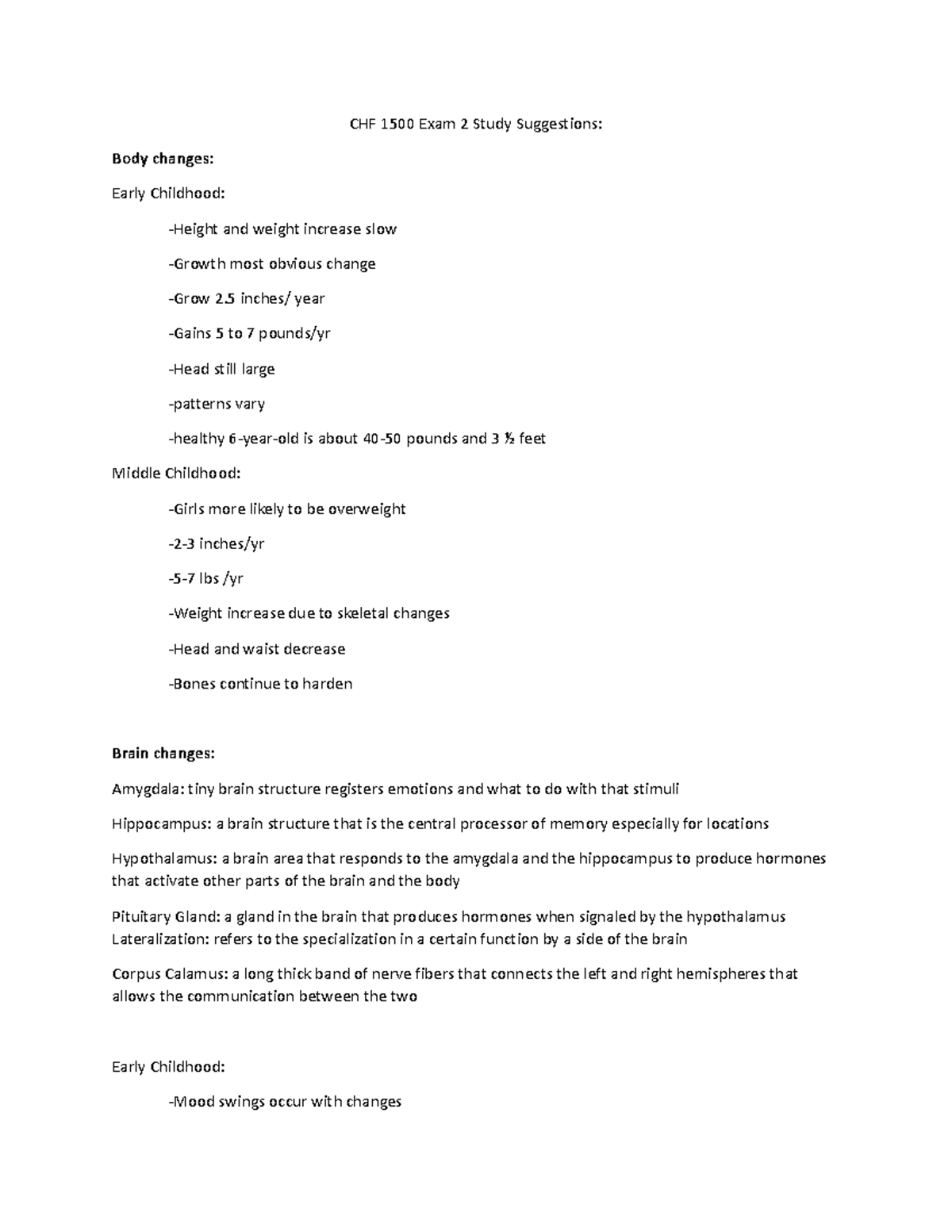 Exam 2 Study Guide - CHF 1500 Exam 2 Study Suggestions: Body changes ...