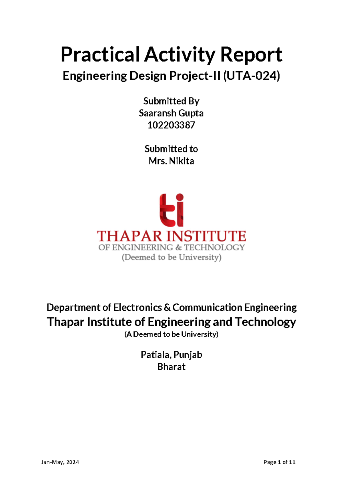 EDP3 - Practical Activity Report Engineering Design Project-II (UTA-024 ...