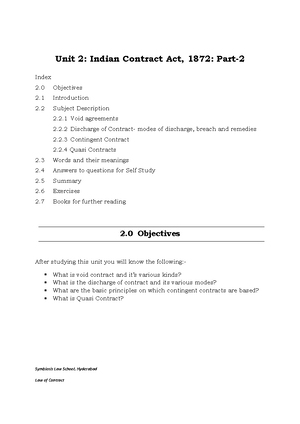 Law of Contract 1 - lecture notes - Law of Contract Unit 1: Indian ...