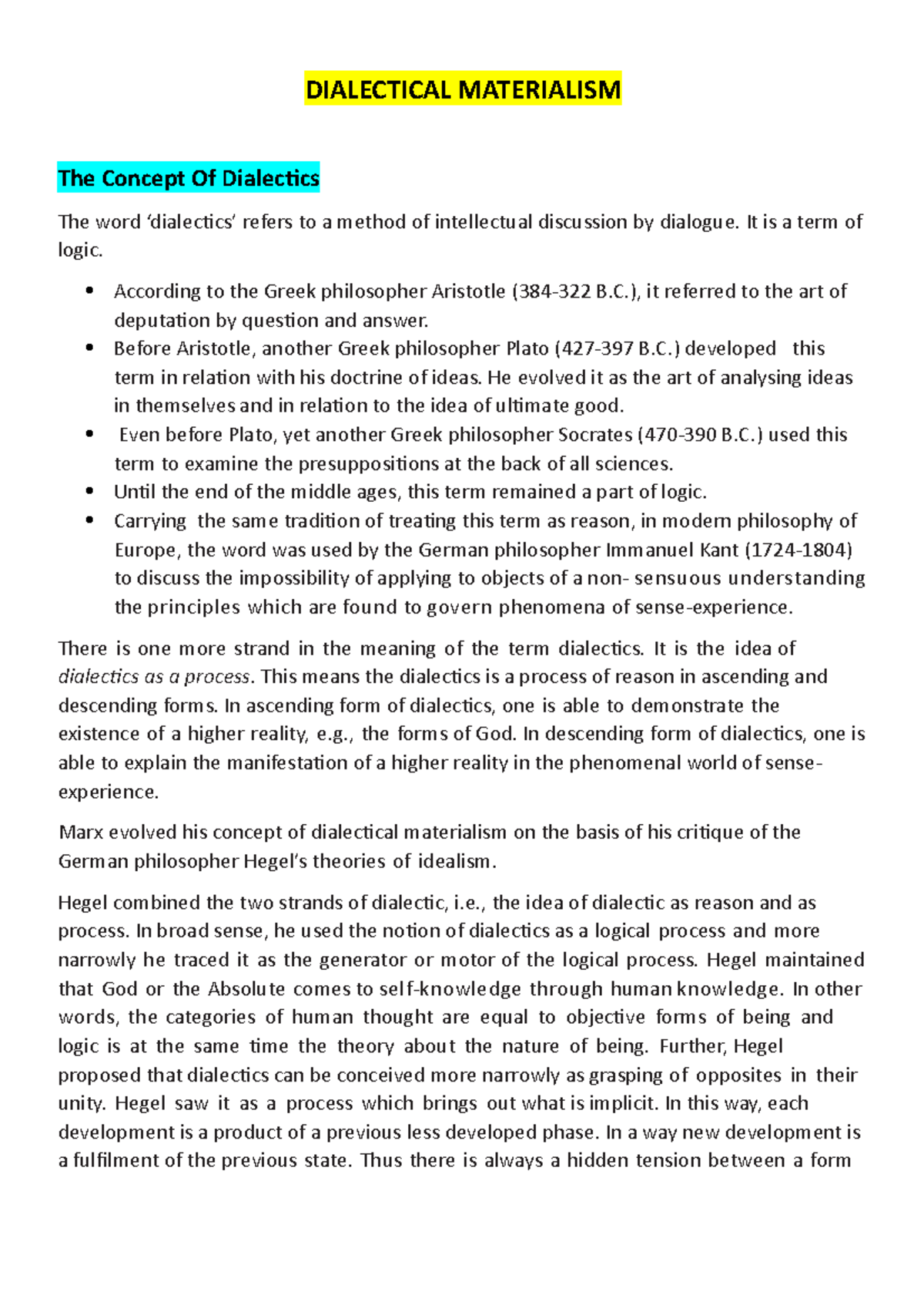 The Theory of Dialectical Materialism and Social Change - DIALECTICAL ...