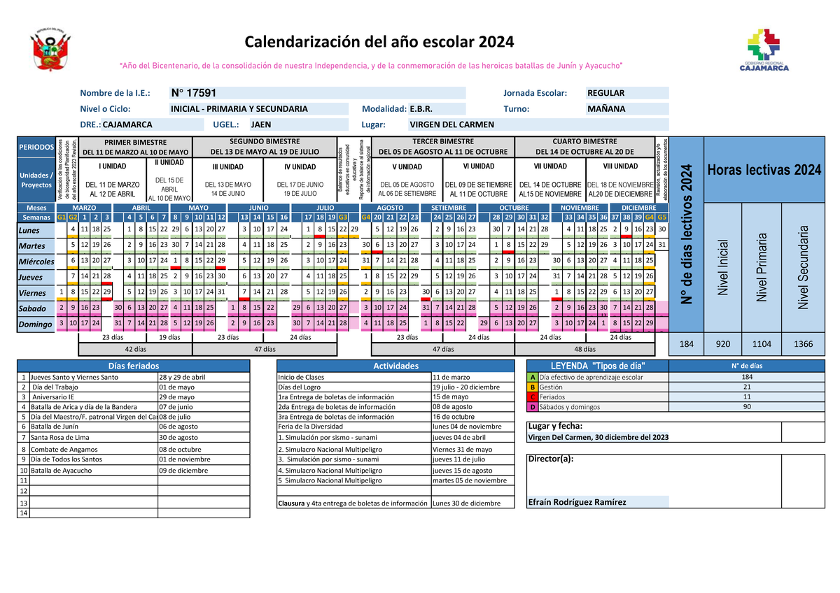 Calendarización 05-04-24 BIM IE. 1759 2024m - G1 G2 1 2 3 4 5 6 7 8 9 ...