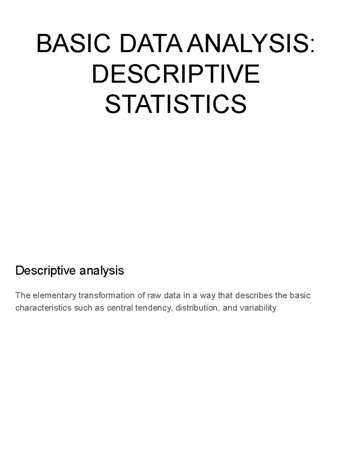 Unit 5 chep 1 - nothing. - BASIC DATA ANALYSIS: DESCRIPTIVE STATISTICS ...