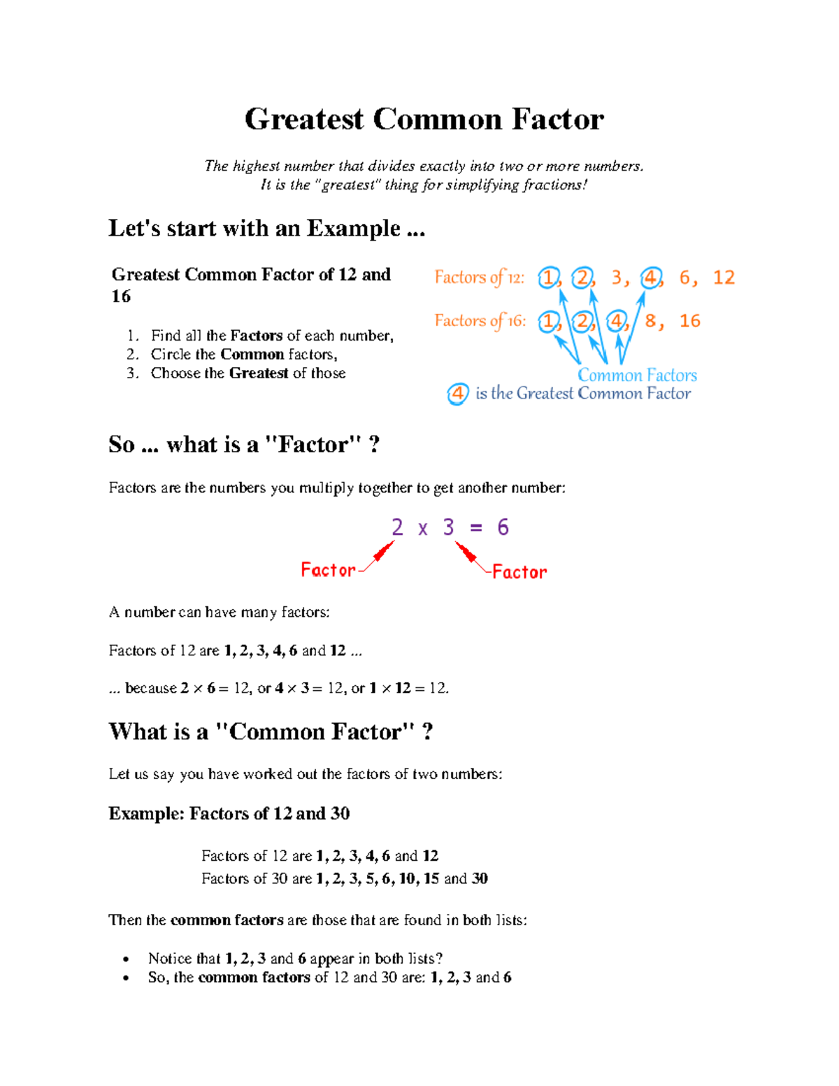 Study Guide Beginning Algebra - Greatest Common Factor The highest ...