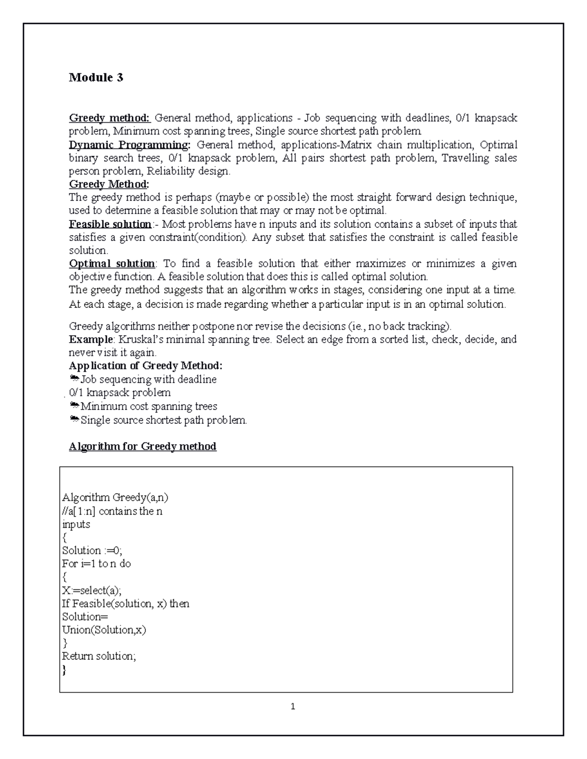 DAA Module 3 - Database management system concepts and advancements - Module 3 Greedy method ...