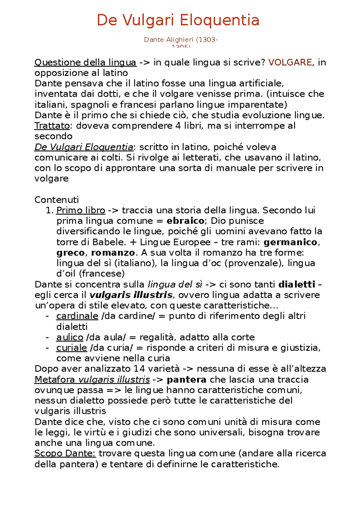 De Vulgari Eloquentia schemi Dante Alighieri - Questione della lingua ...