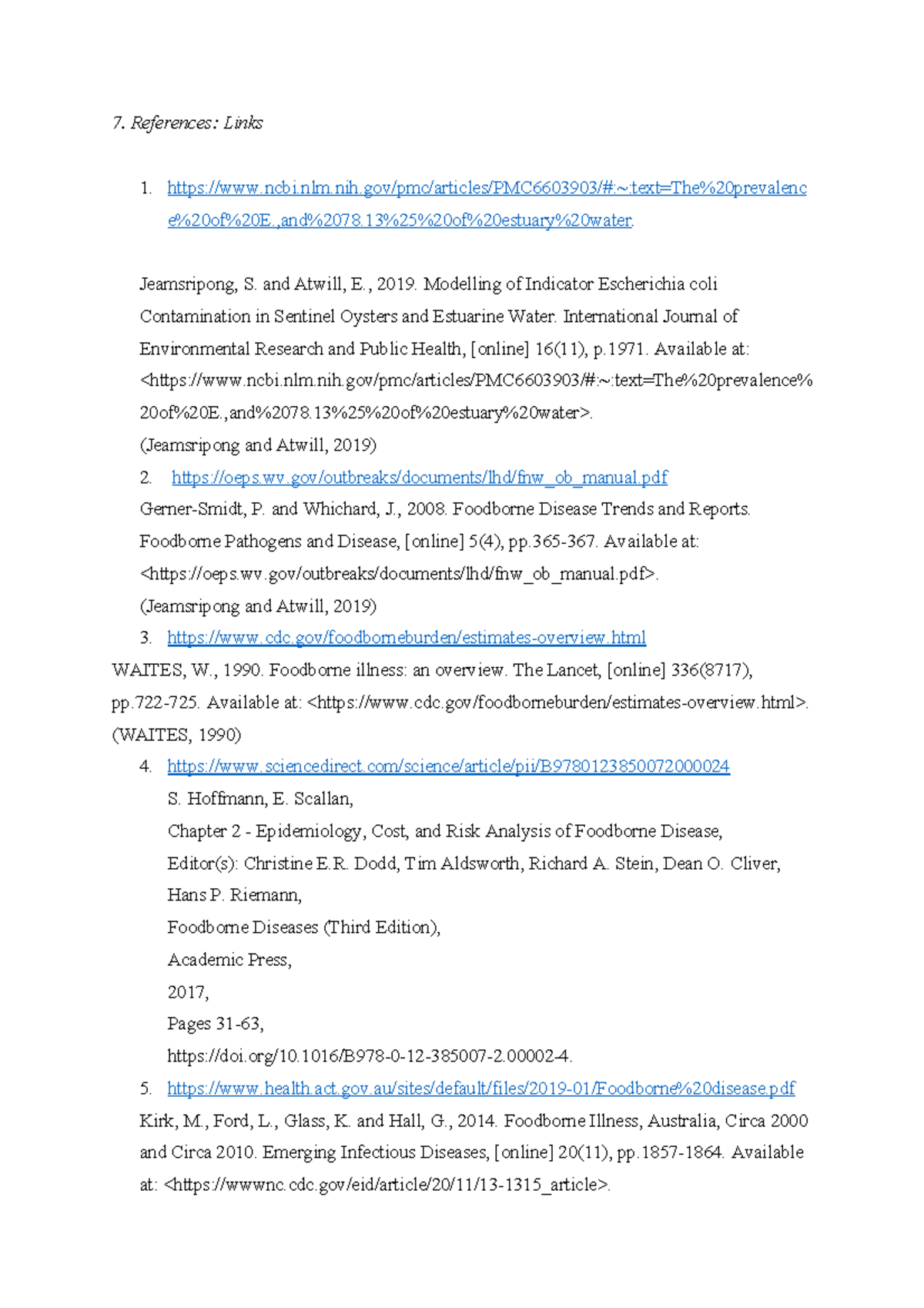 Epi ref - references for practical report - 7. References: Links - Studocu