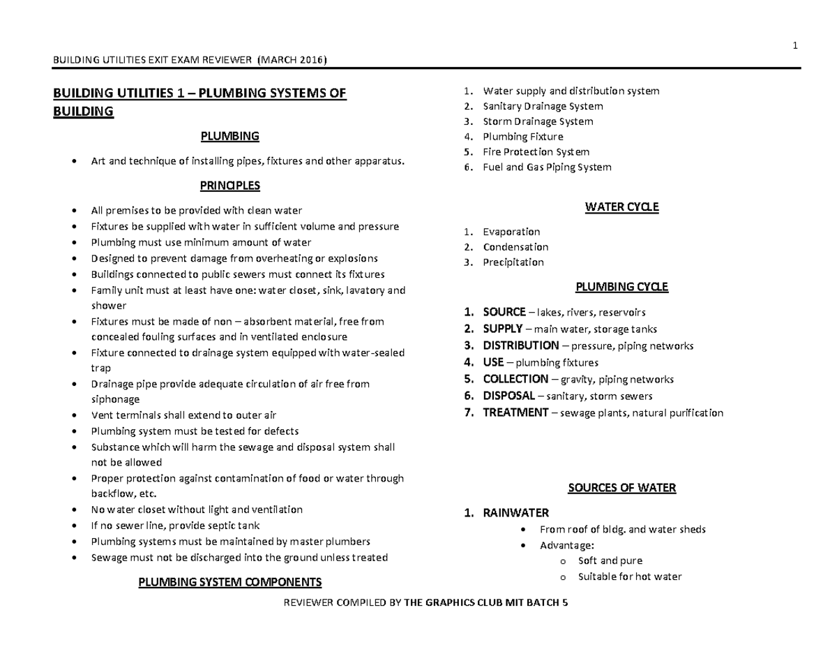 REVIEW NOTES for BUILDING UTILITIES - BUILDING UTILITIES EXIT EXAM ...