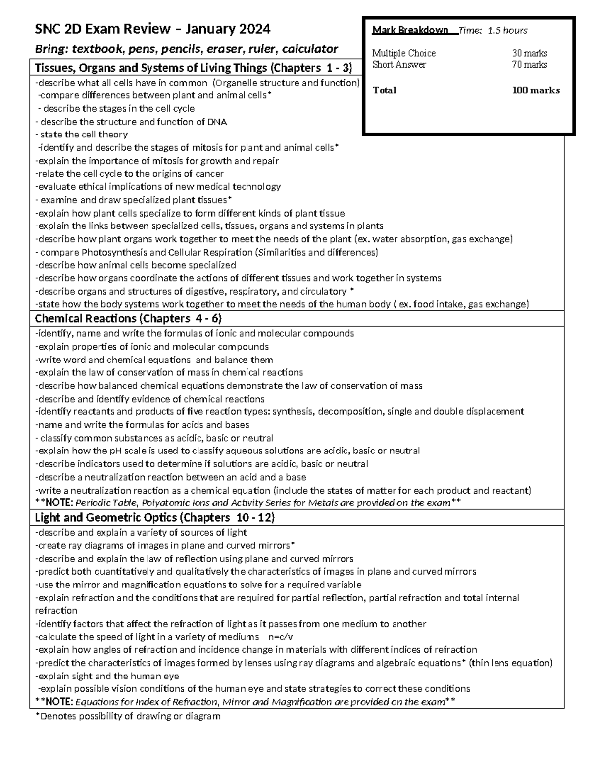 SCI10 Examreview - biological science - SNC 2D Exam Review – January ...