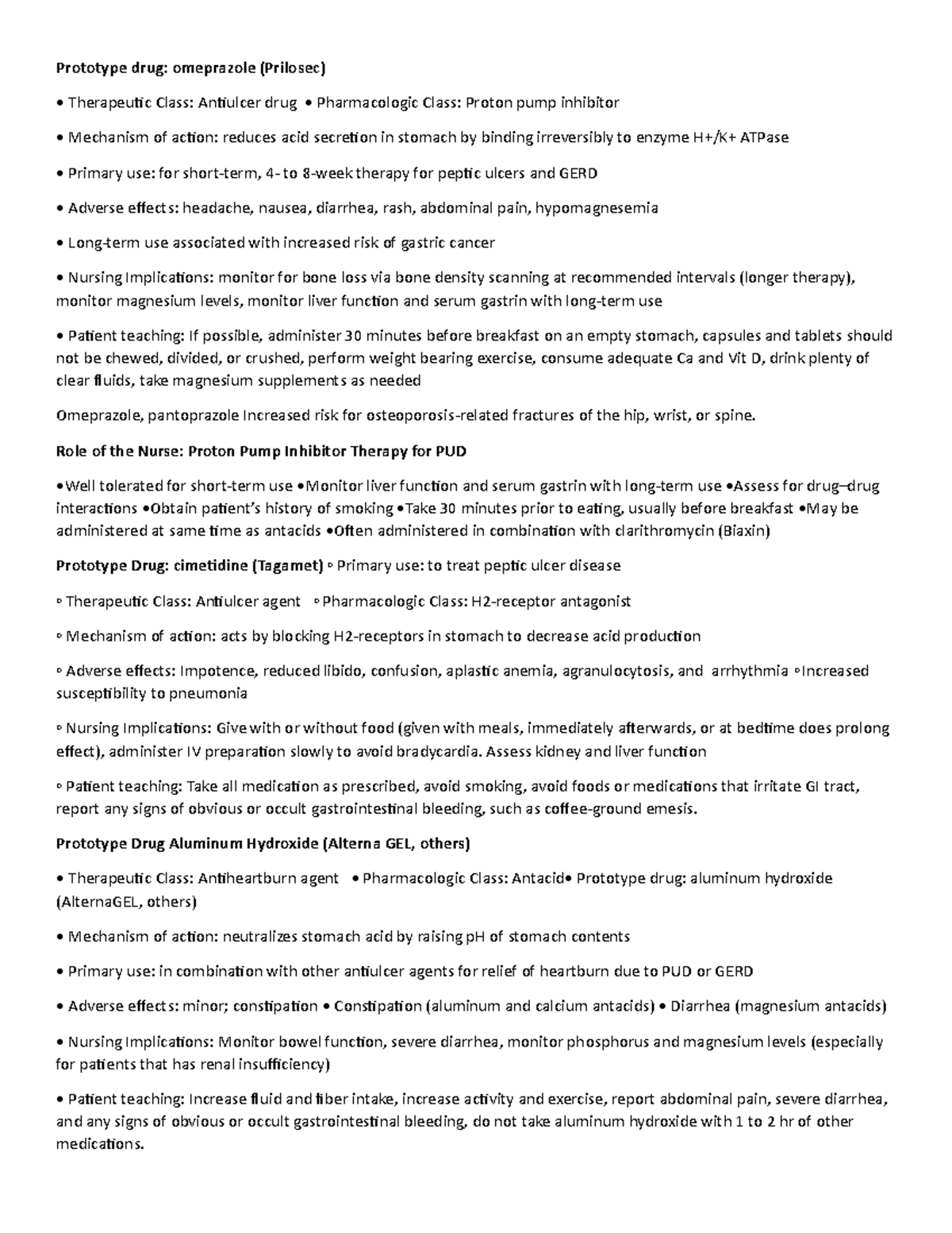 Pharm GI and endocrine - Prototype drug: omeprazole (Prilosec ...