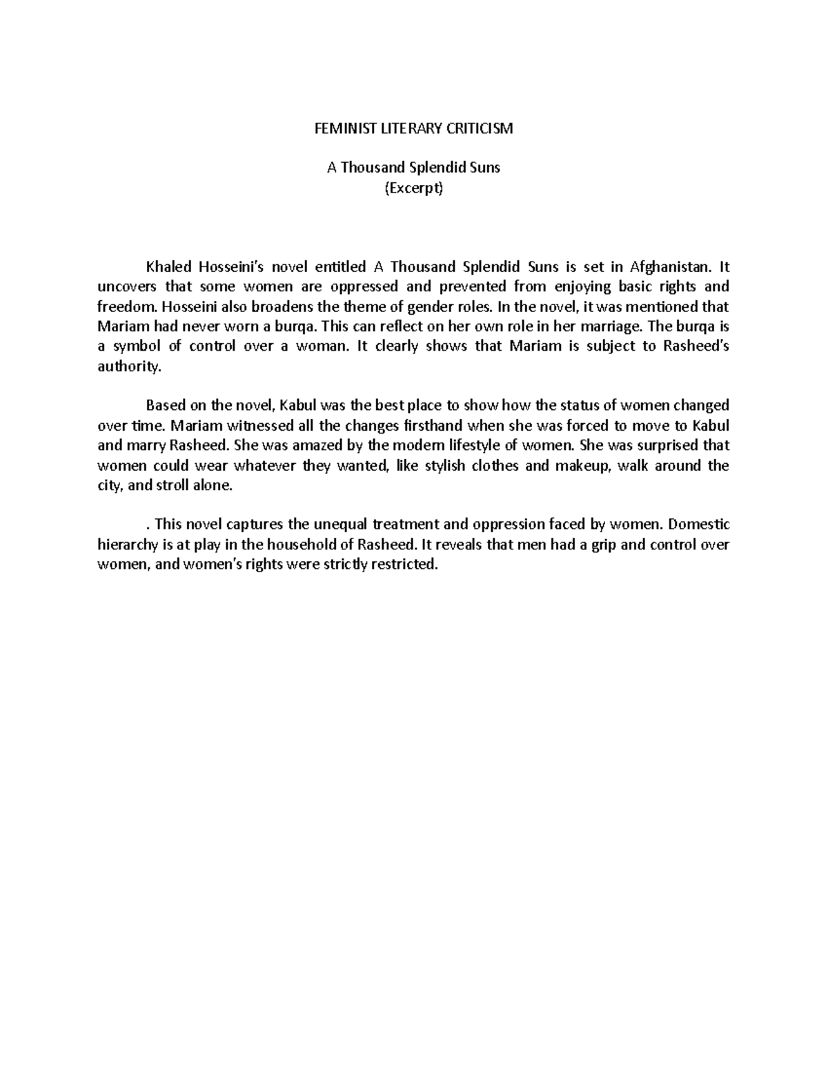 Feminism - a thousand splendid - FEMINIST LITERARY CRITICISM A Thousand ...