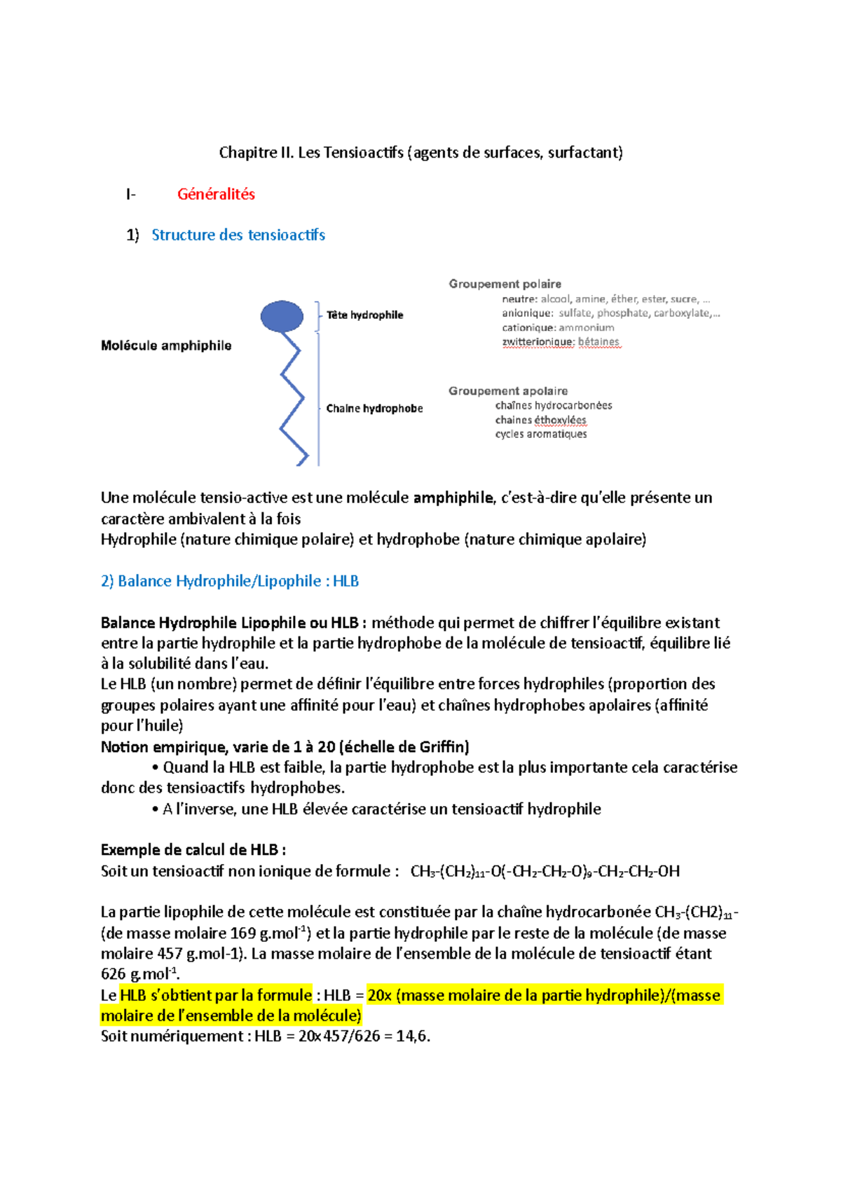 Chapitre I - Les Tensioactifs (agents de surfaces, surfactant) I ...