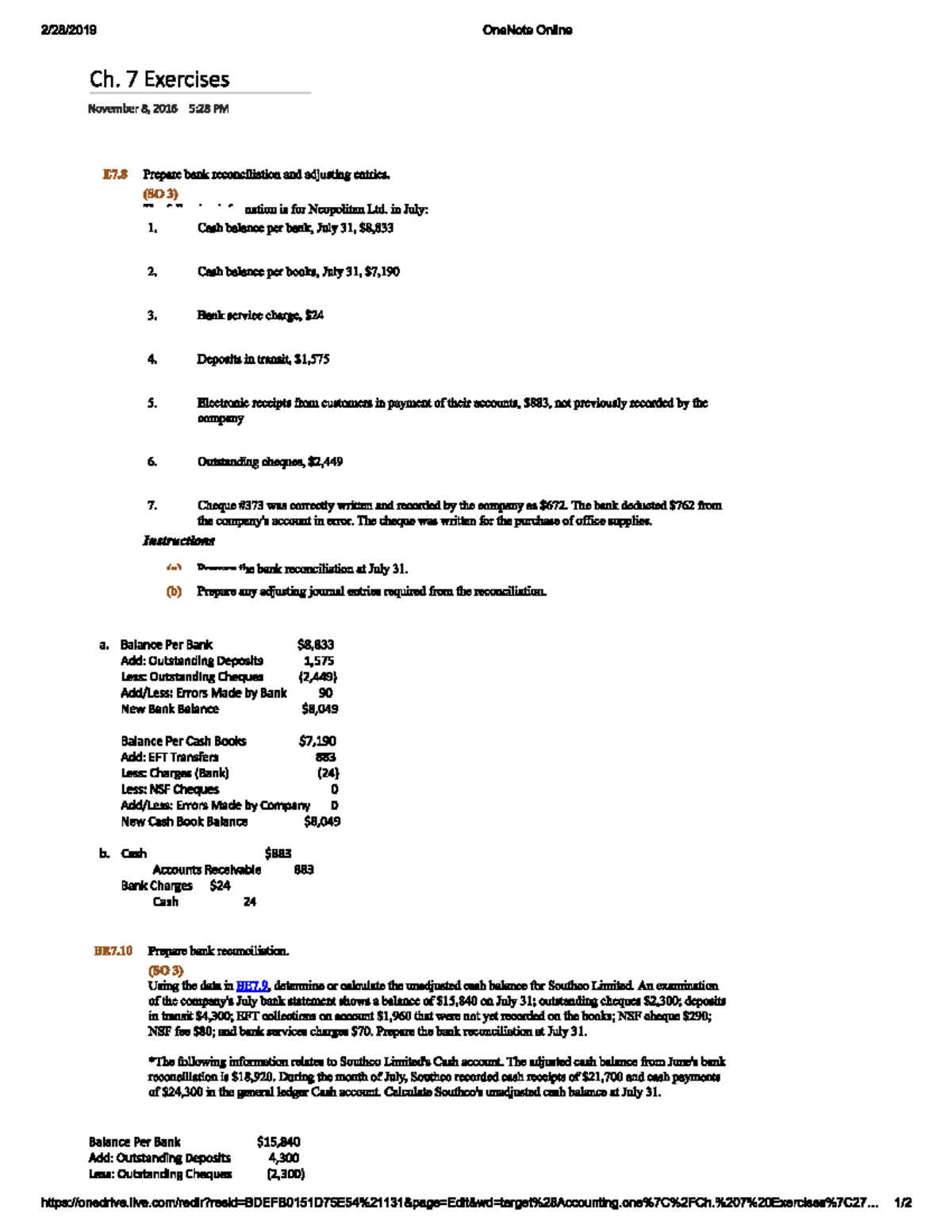 Chapter 7 Exercises - 2/28/2019 OneNote Online Ch. 7 Exercises November ...