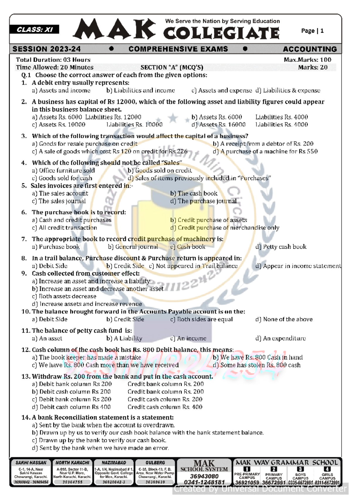 Mak Collegiate Prelims - Page | 1 Date: 21 – 04 – 2024 Comprehensive ...