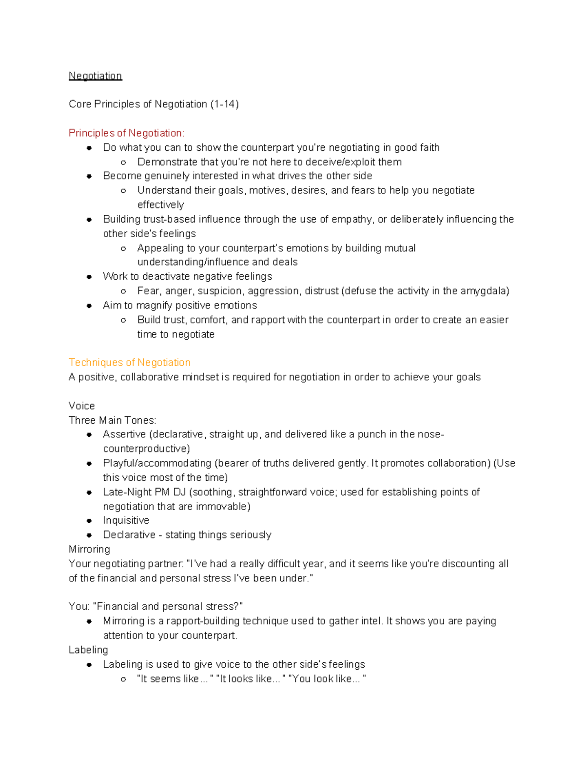 Notes for Reading Comprehension - Negotiation Core Principles of ...