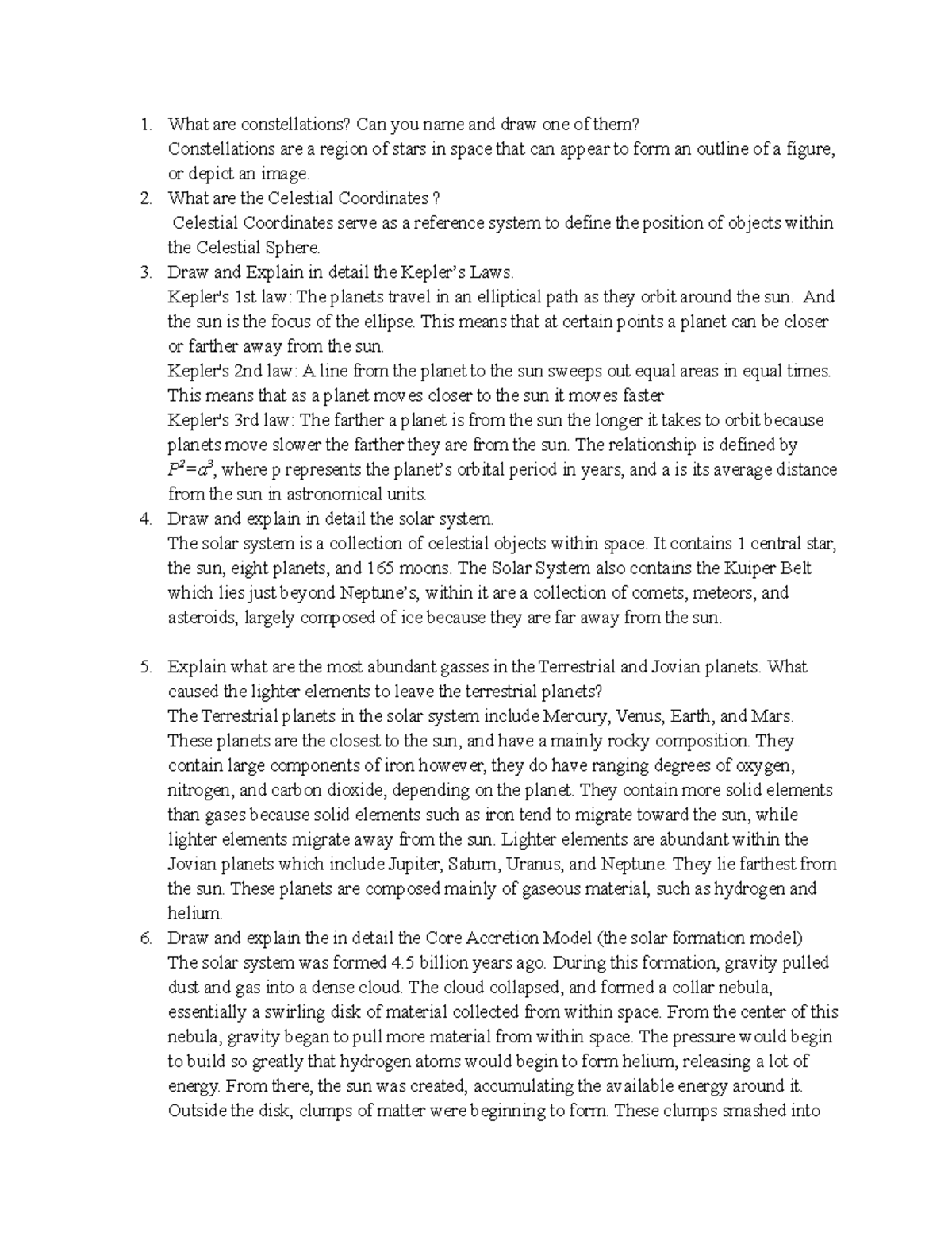 Astronomy Notes 3 - Review question on the course - What are ...