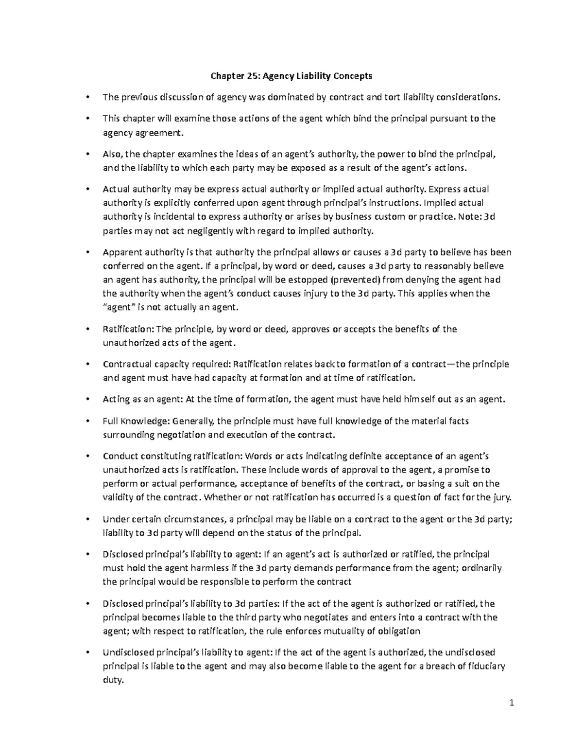 Chapter 25 Outline - Chapter 25: Agency Liability Concepts The previous ...