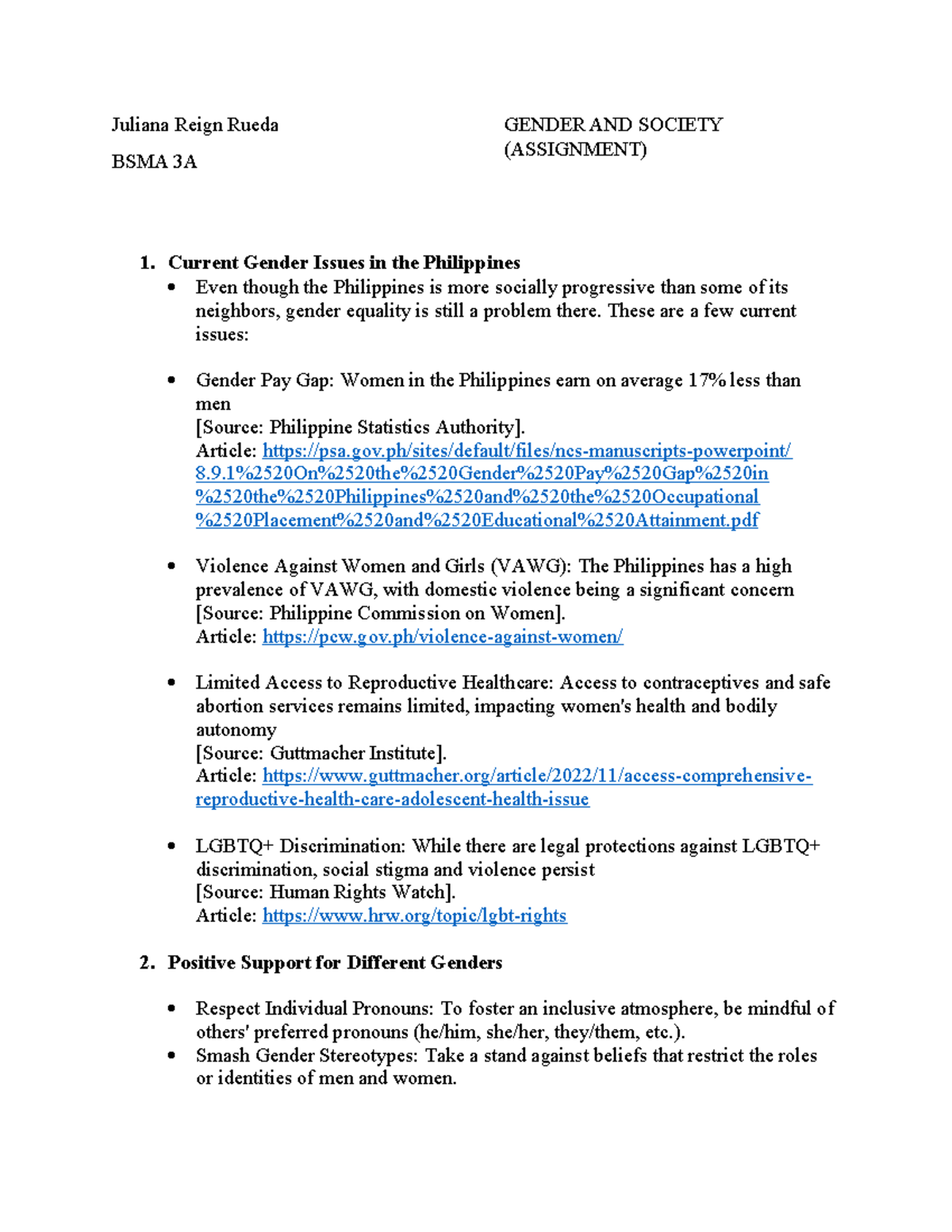 Gensoc ass - Juliana Reign Rueda BSMA 3A GENDER AND SOCIETY (ASSIGNMENT ...