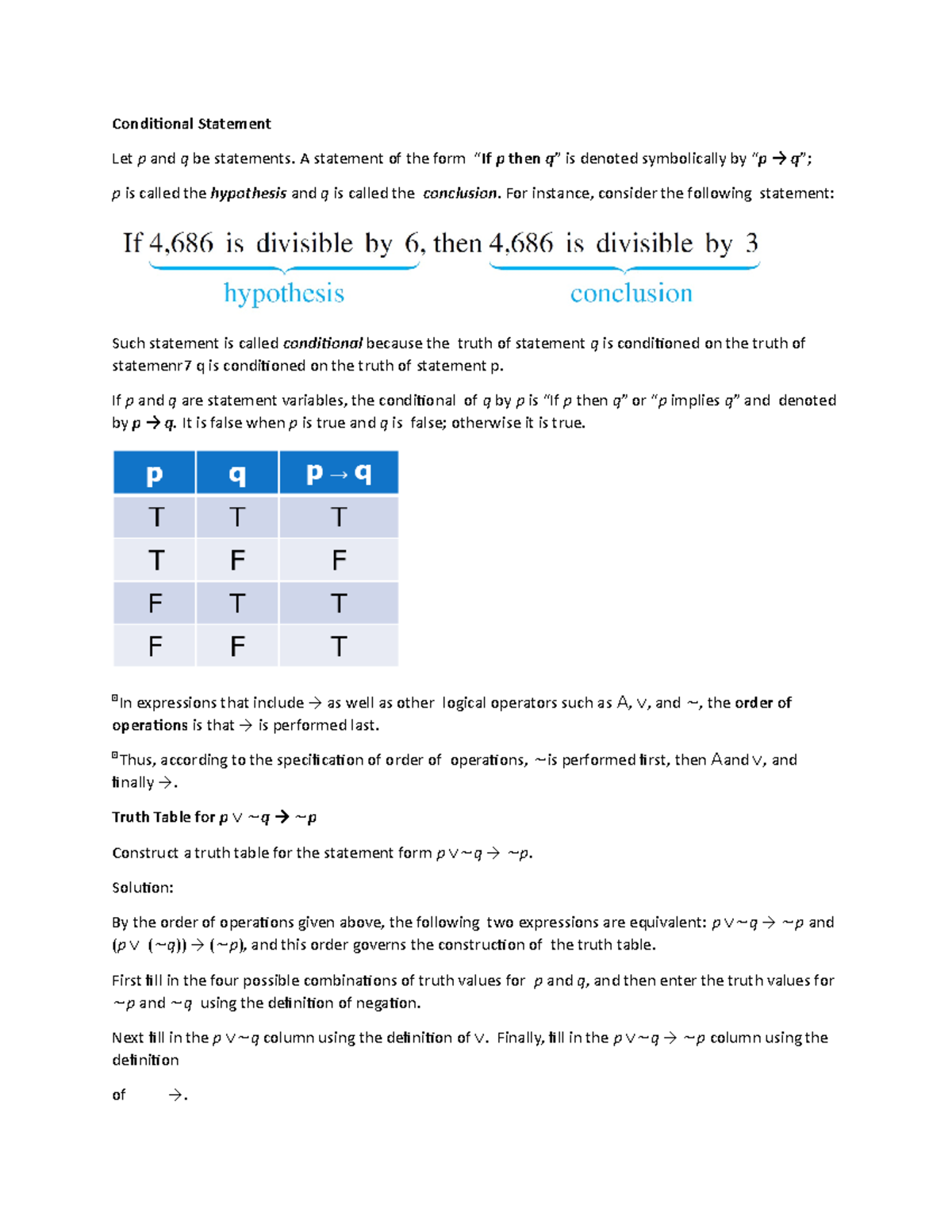Conditional Statement - A statement of the form “If p then q” is ...
