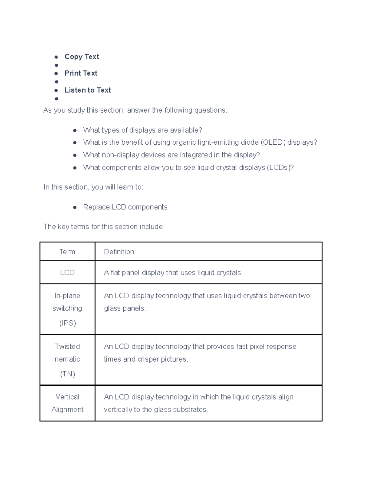 12.2 Mobile Device Displays and Components - Copy Text Print Text ...