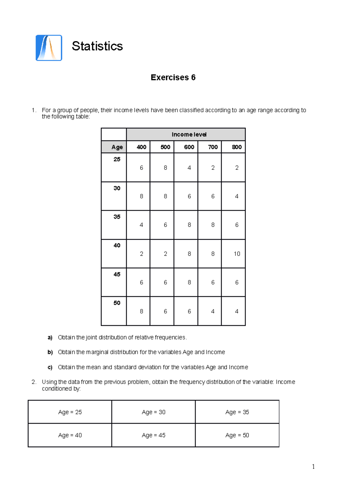 Exercises 6 ESK - Nice work to practice with - Statistics Exercises 6 ...