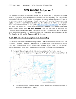 Assignment 5 GIS - GEOL 1445/2449 Assignment 5 Fall 2023 The following ...