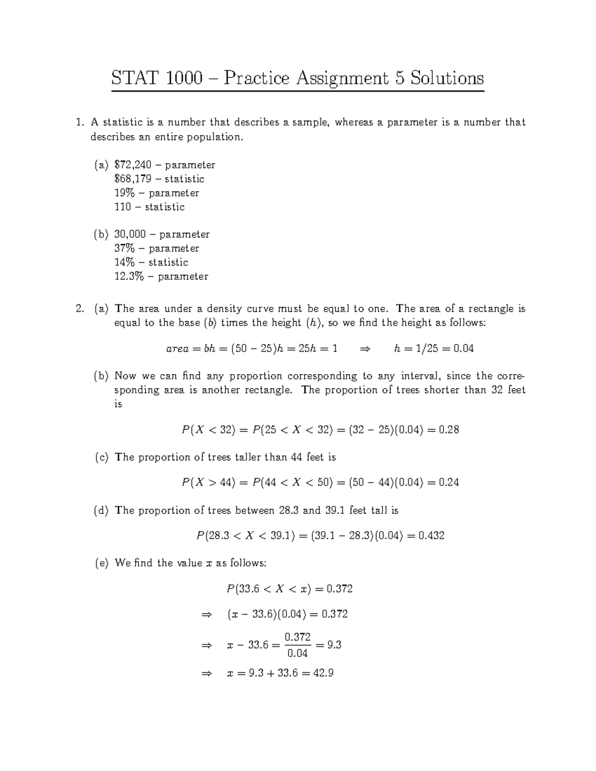 Assignment 5 solutions -2016/2017 - STAT 1000 – Practice Assignment 5 ...