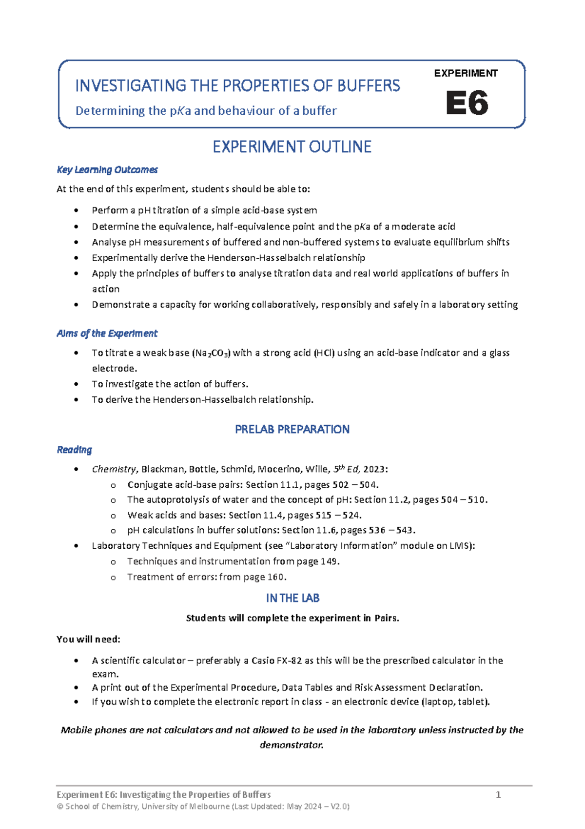 Experiment E6 Student notes (V2 - Experiment E 6 : Investigating the ...
