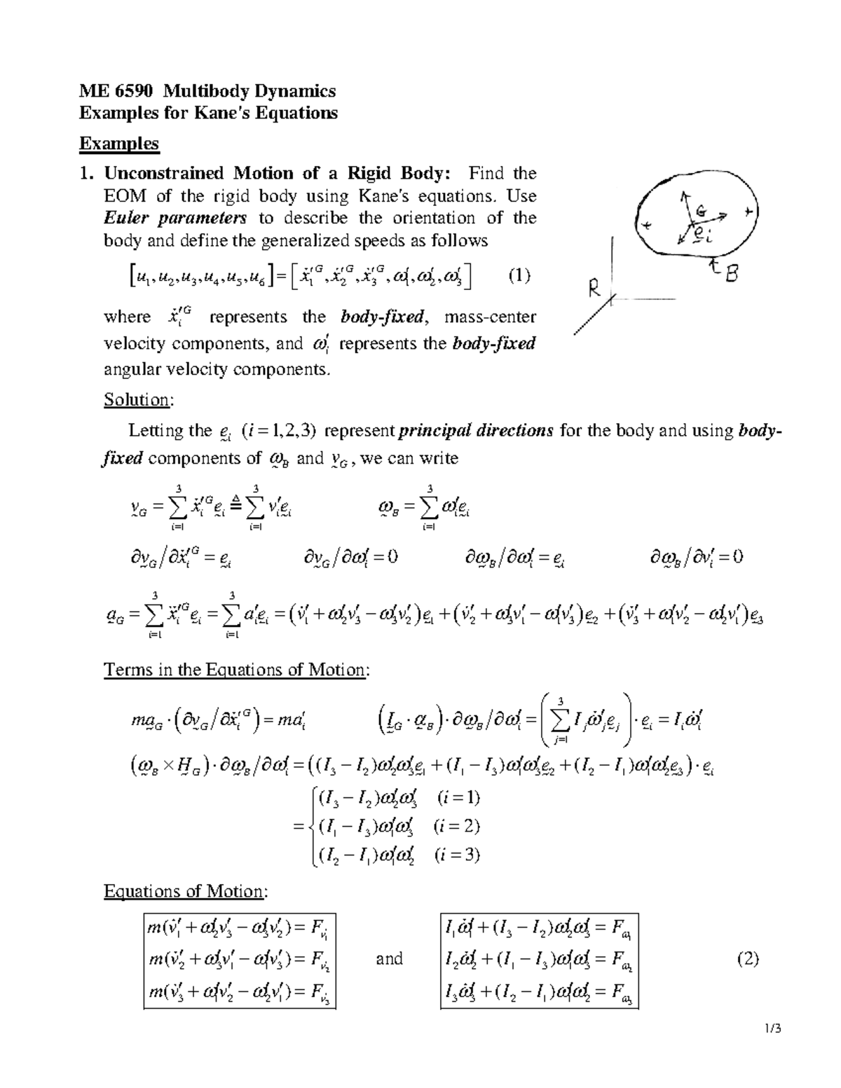 Me659Kane Equations Examples - 1/ ME 6590 Multibody Dynamics Examples for Kane's Equations ...