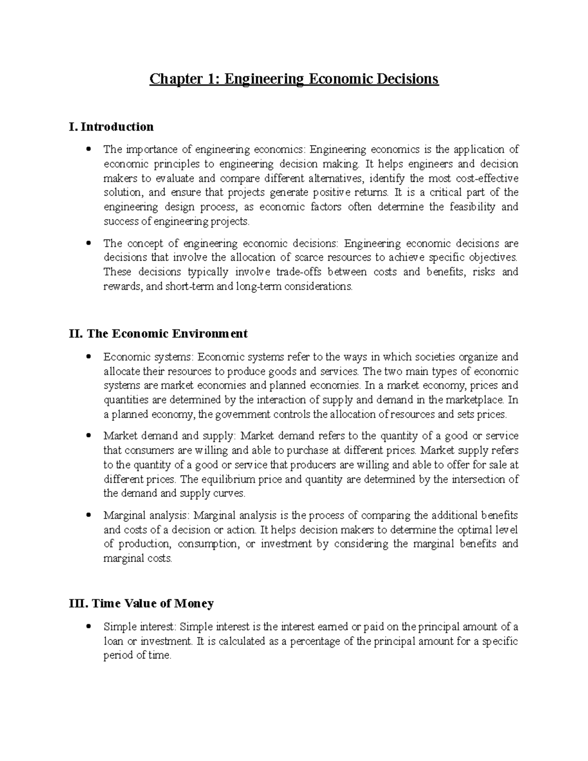 Engineering Economic Decisions and Economic Environment - Studocu