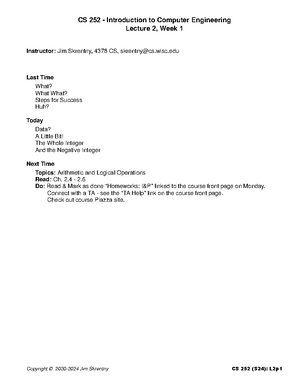 Outline L 1w1 - CS 252 - Introduction to Computer Engineering Lecture 1, Week 1 Instructor: Jim ...