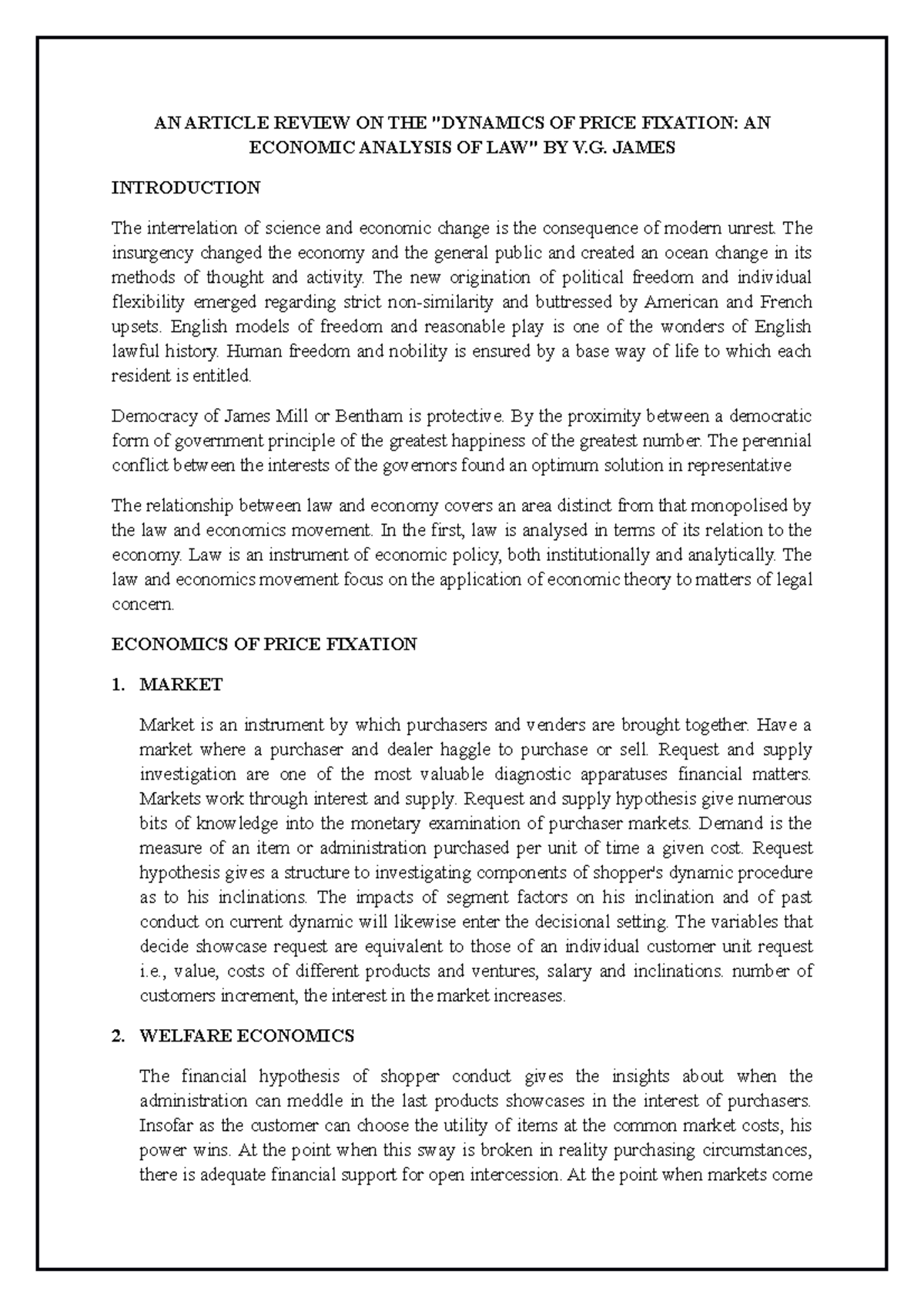 AN Article Review ON THE Dynamics OF Price Fixation AN Economic ...