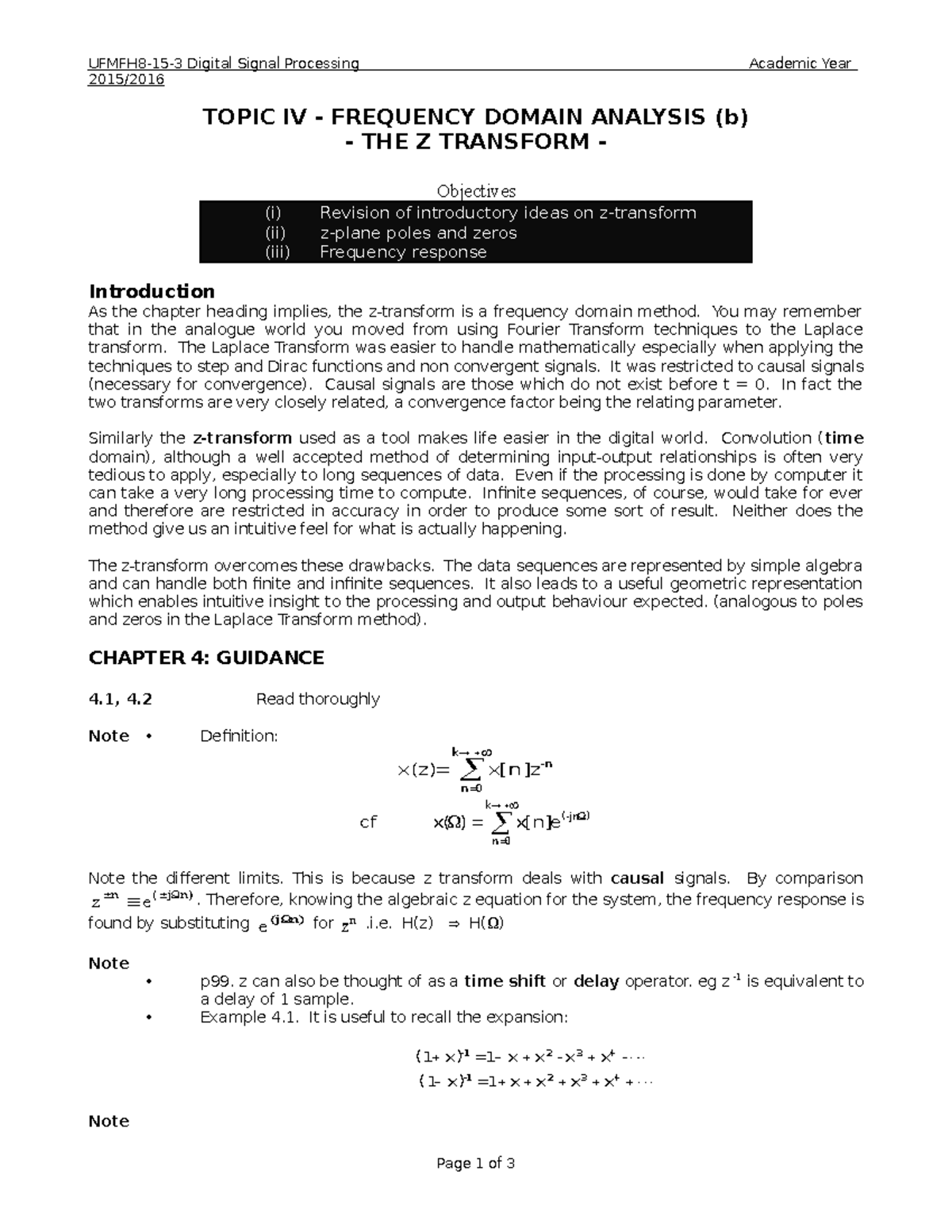DSP Notes - Chapter 4 - UFMFH8-15-3 Digital Signal Processing Academic ...