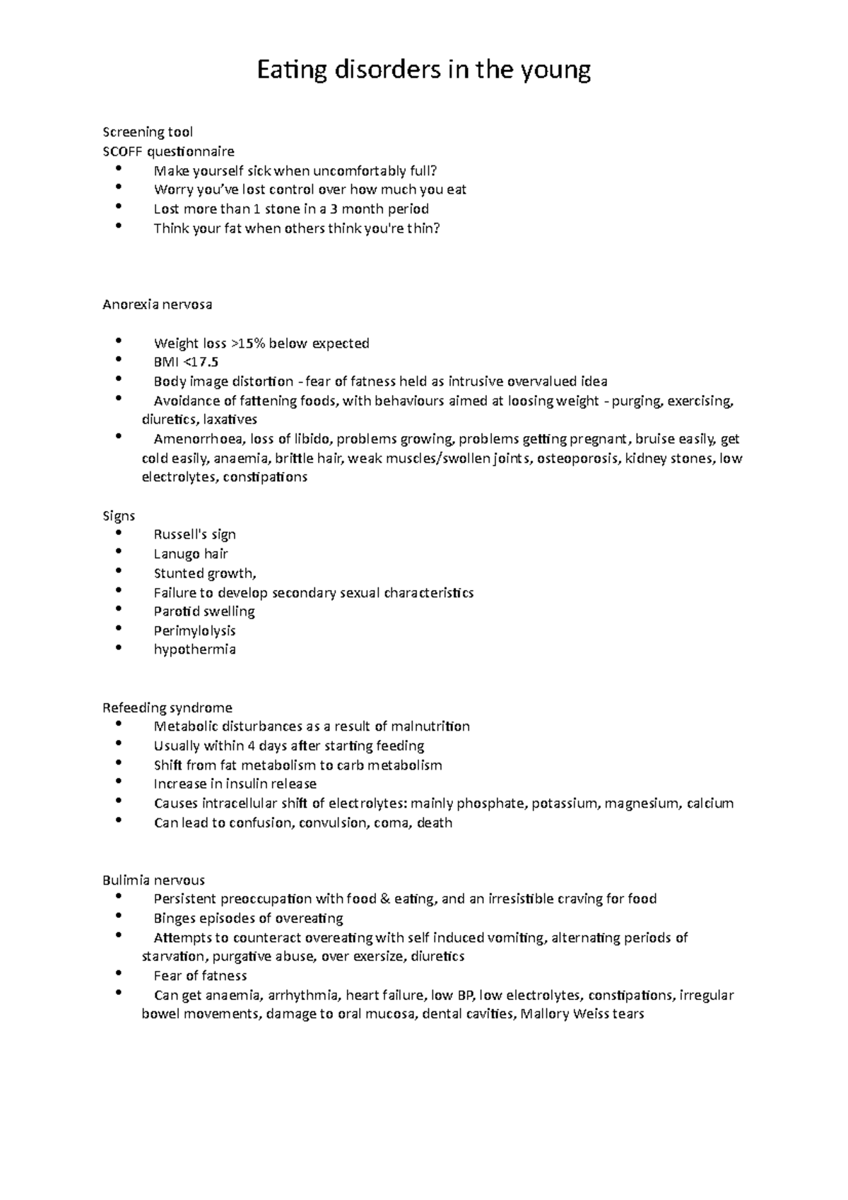 Eating disorders in the young - Eating disorders in the young Screening ...
