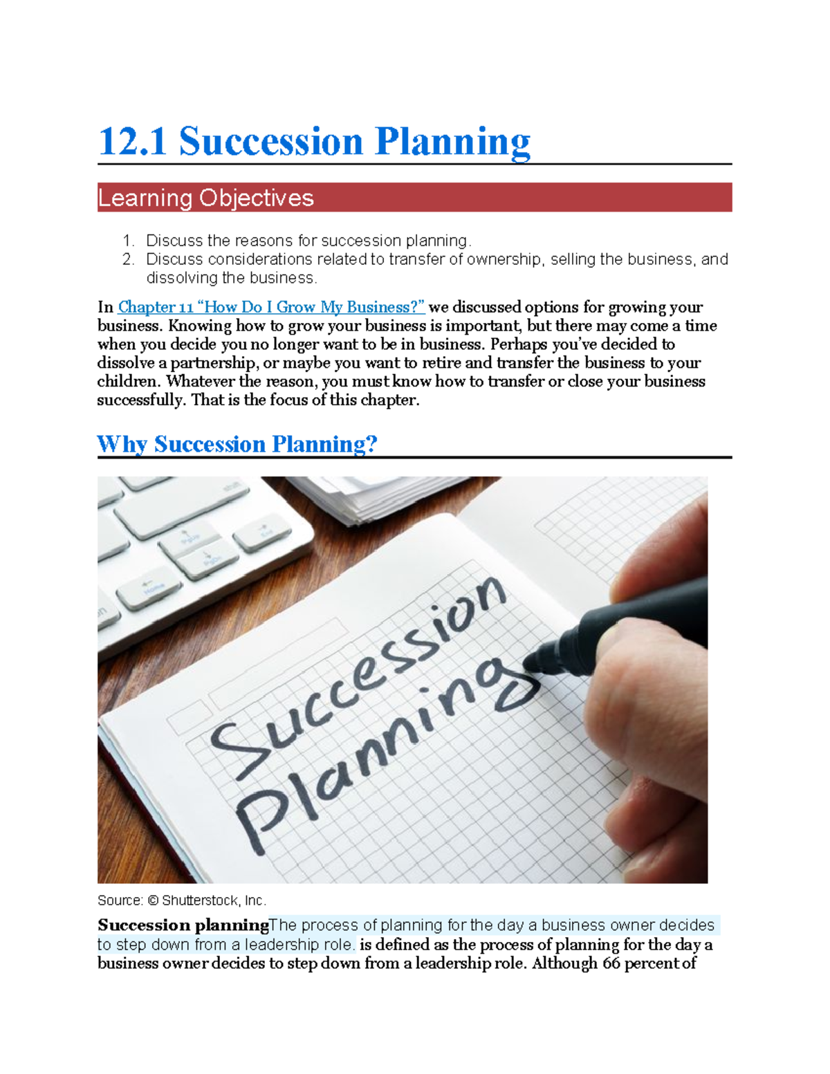 12.1 Succession Planning - 12 Succession Planning Learning Objectives ...