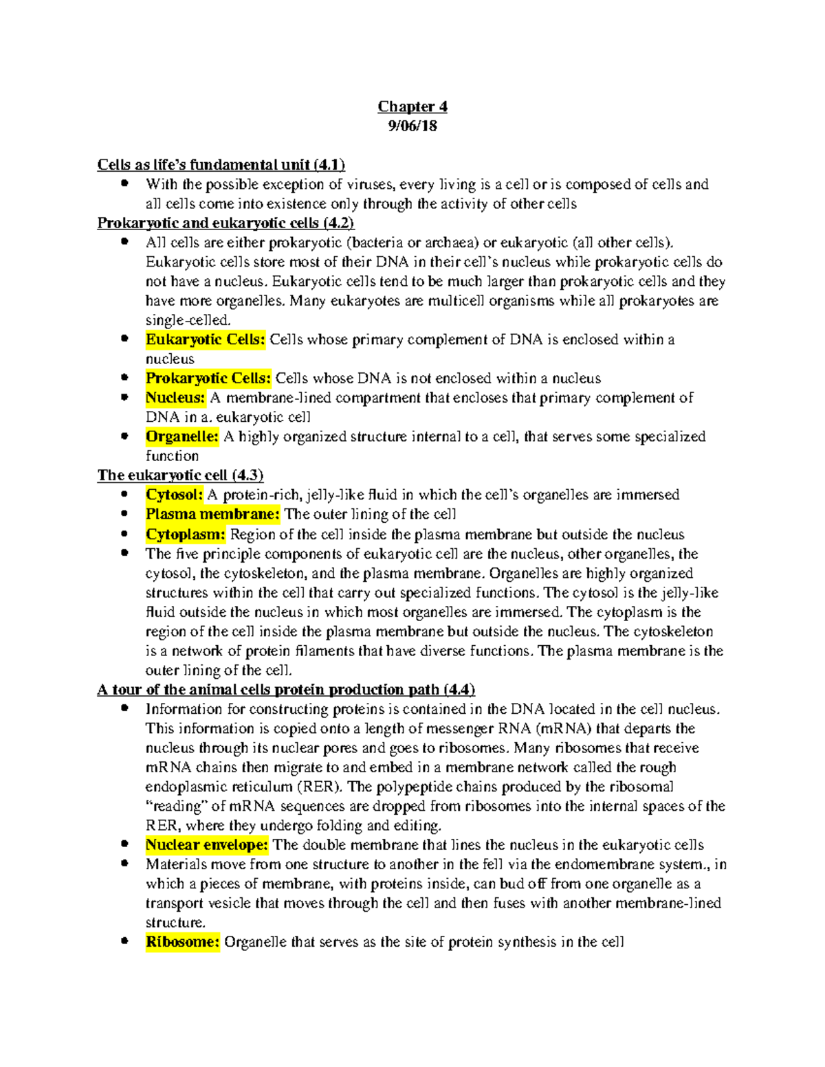 Chapter 4 - Chapter 4 9/06/ Cells as life’s fundamental unit (4) With ...