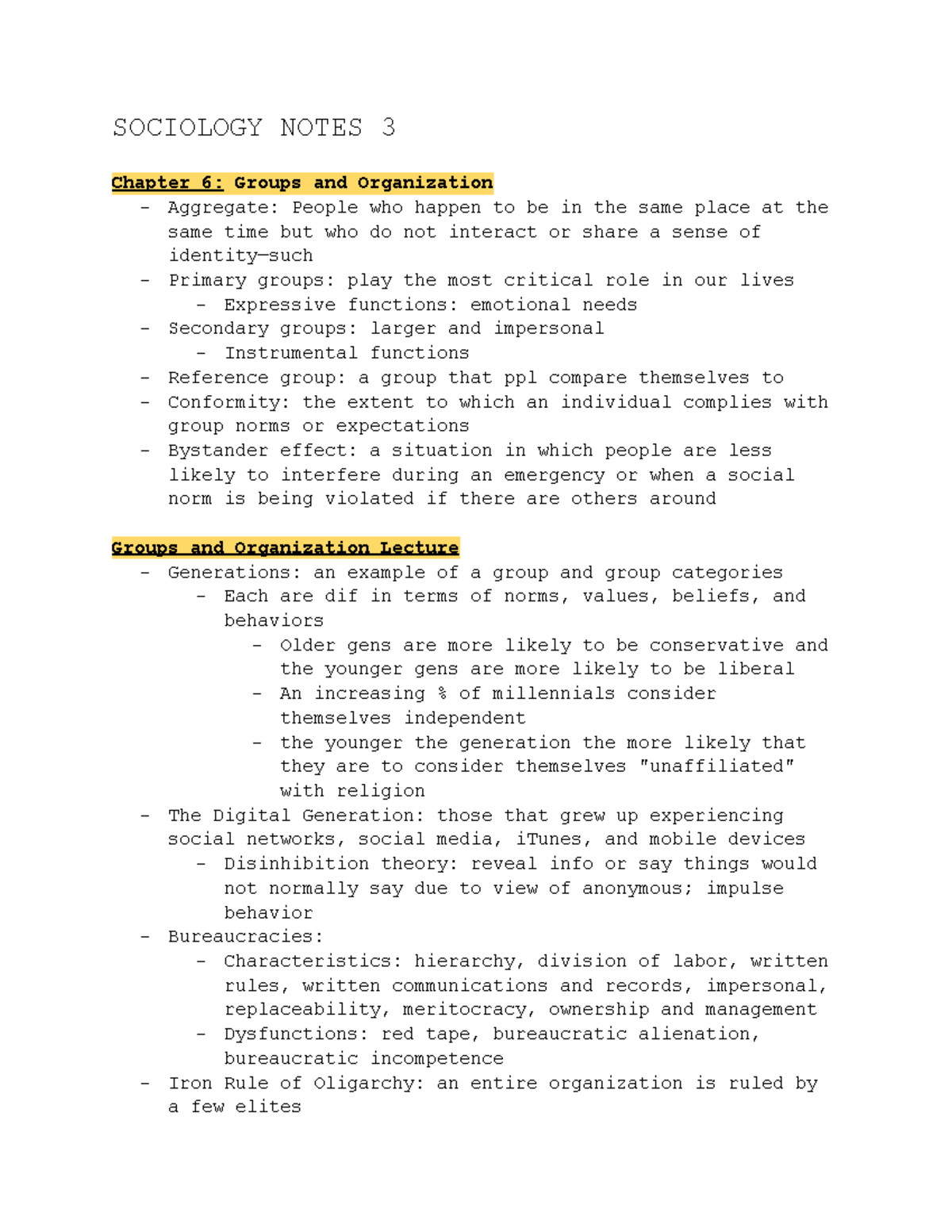 Soc Notes 3 Soc1 Prof Allison Camelot Sociology Notes 3 Chapter 6