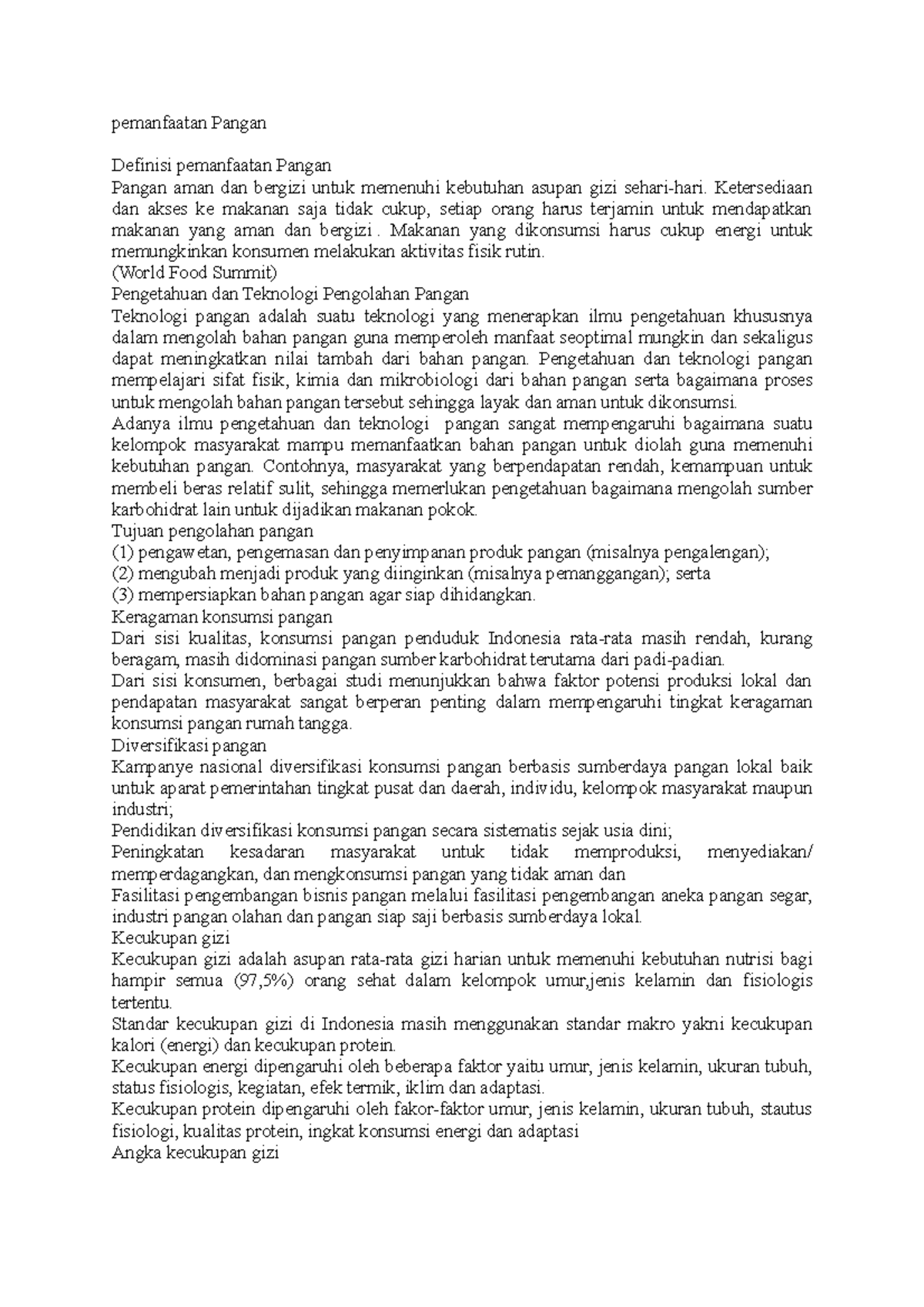 Ketahanan pangan materi - pemanfaatan Pangan Definisi pemanfaatan ...