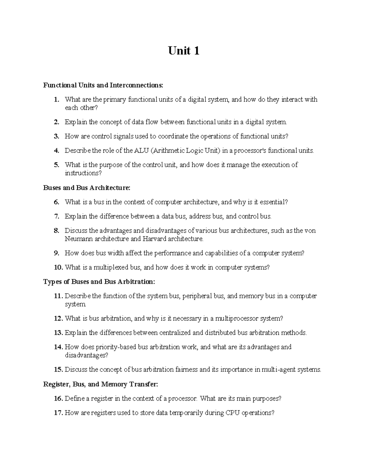 Unit 1COA - question - Unit 1 Functional Units and Interconnections: 1 ...