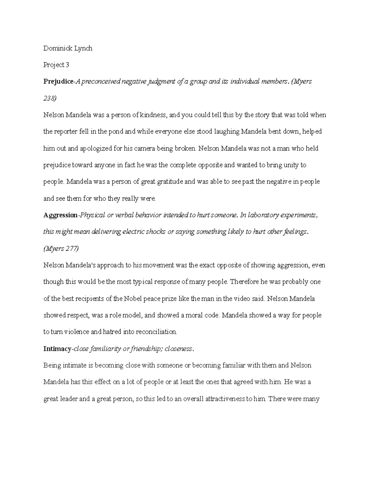 Social psychology project 3 - Dominick Lynch Project 3 Prejudice-A ...