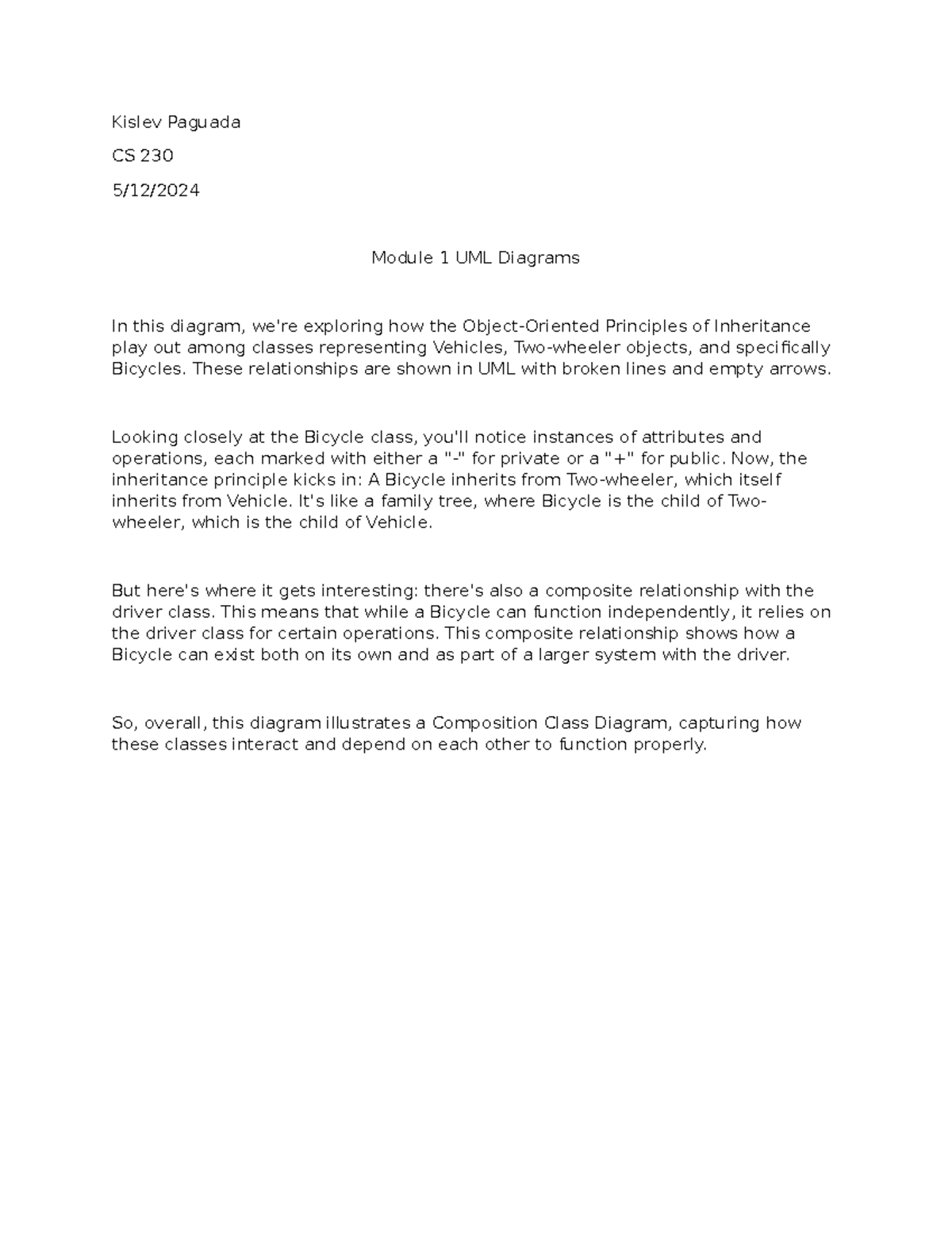 Mod1 CS230 UML Diagram - Kislev Paguada CS 230 5/12/ Module 1 UML ...