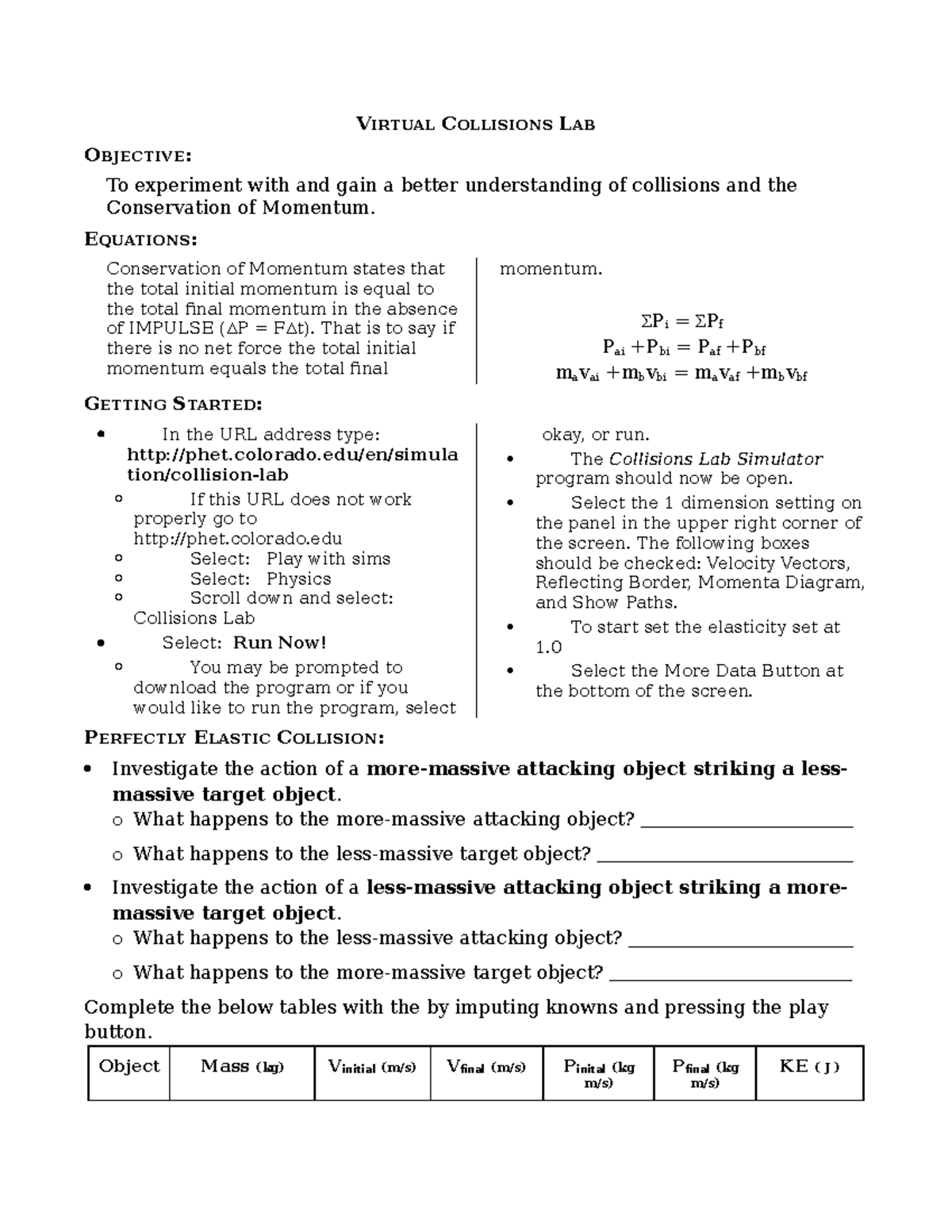 vcccgggtrd gvdssd - VIRTUAL COLLISIONS LAB OBJECTIVE: To experiment ...