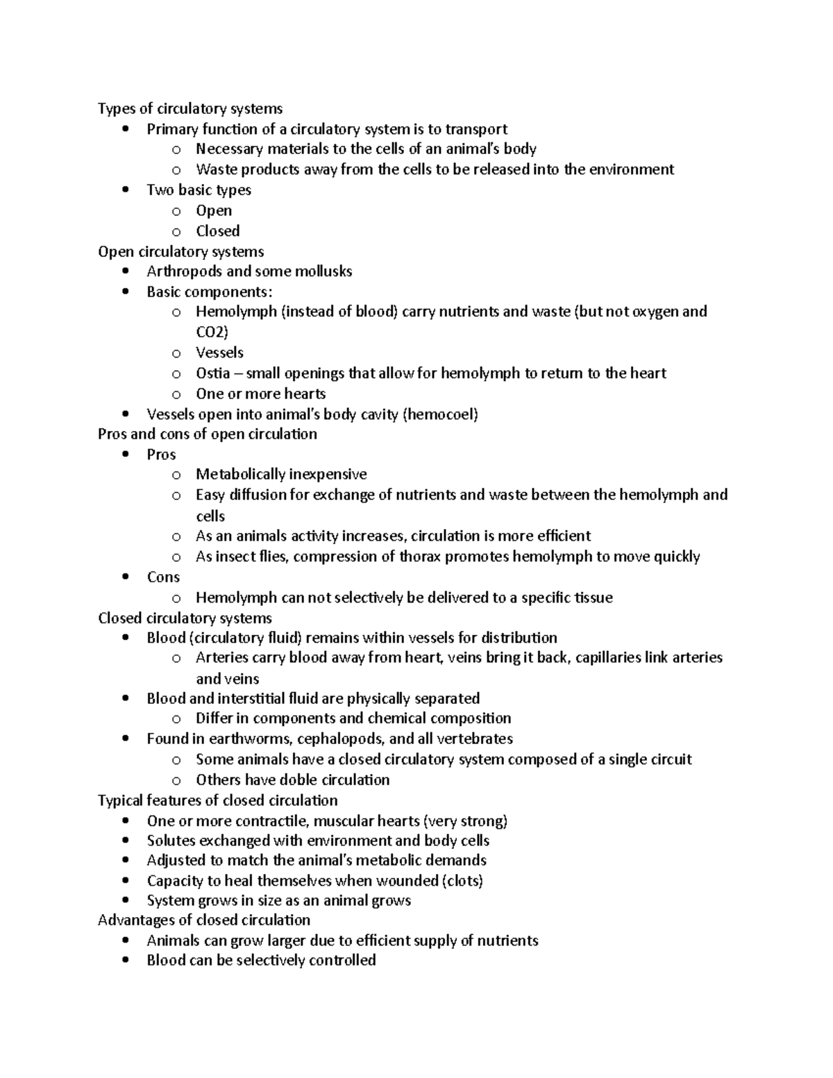 Ch 48 - ch 48 circulatory system - Types of circulatory systems Primary ...