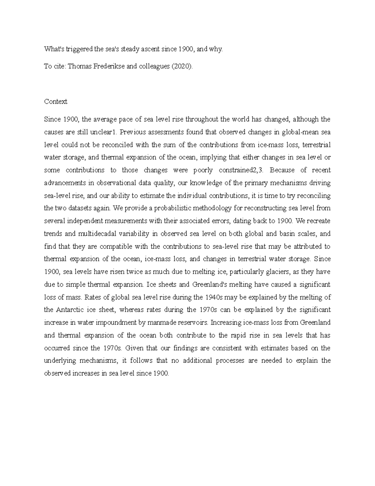 Sea Level Rise Summary - example of summarizing the journals. - What's ...