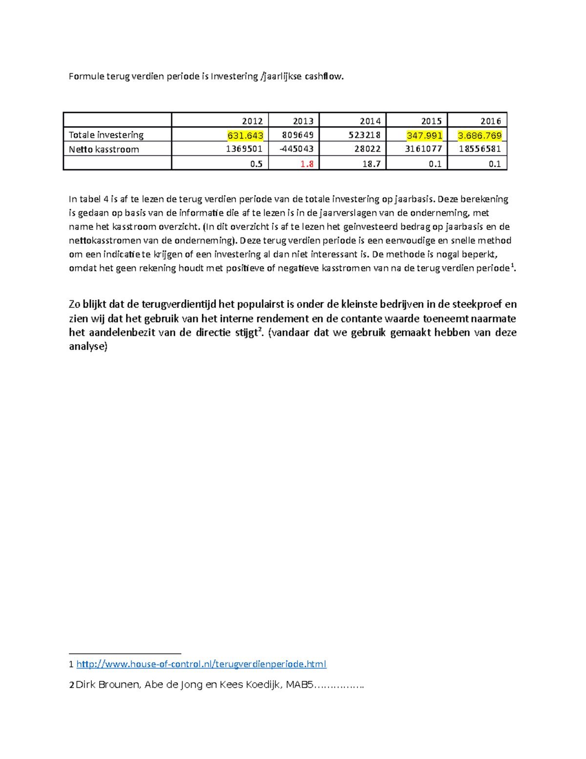 Investerings analyse - Formule terug verdien periode is Investering ...
