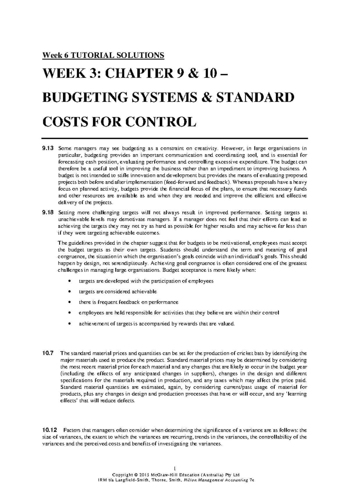 Week 6 Tutorial Solutions - 1 Copyright © 2015 McGraw-Hill Education ...