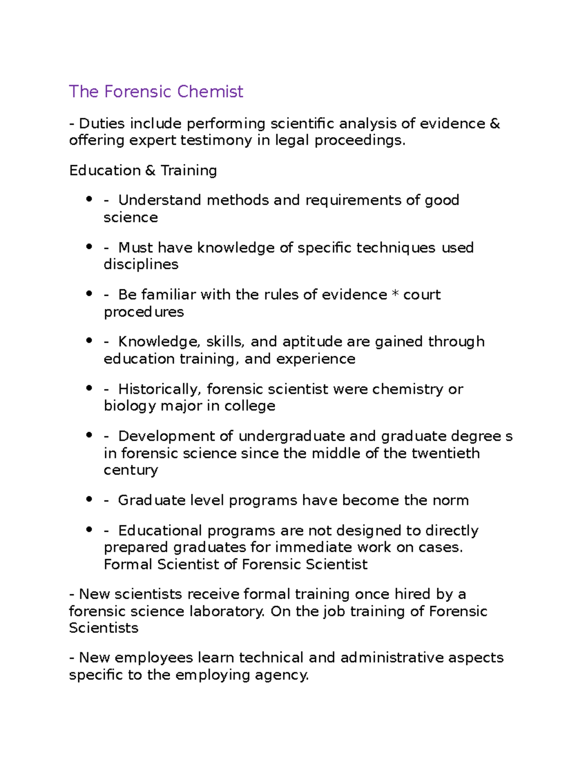 Intro to forensic science 2 - The Forensic Chemist Duties include ...