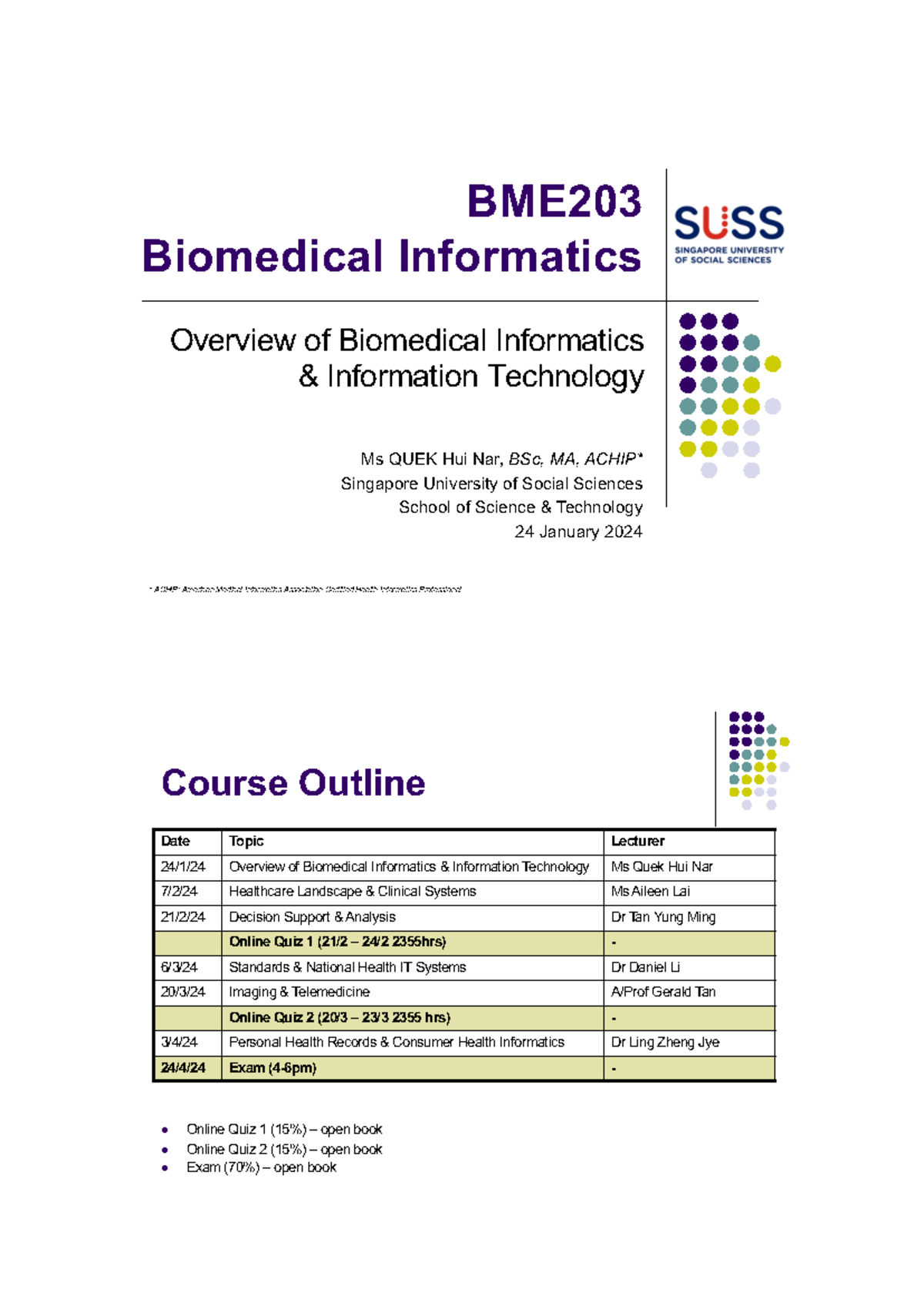 Seminar 1 Overview of Biomedical Informatics & IT - BME Biomedical ...