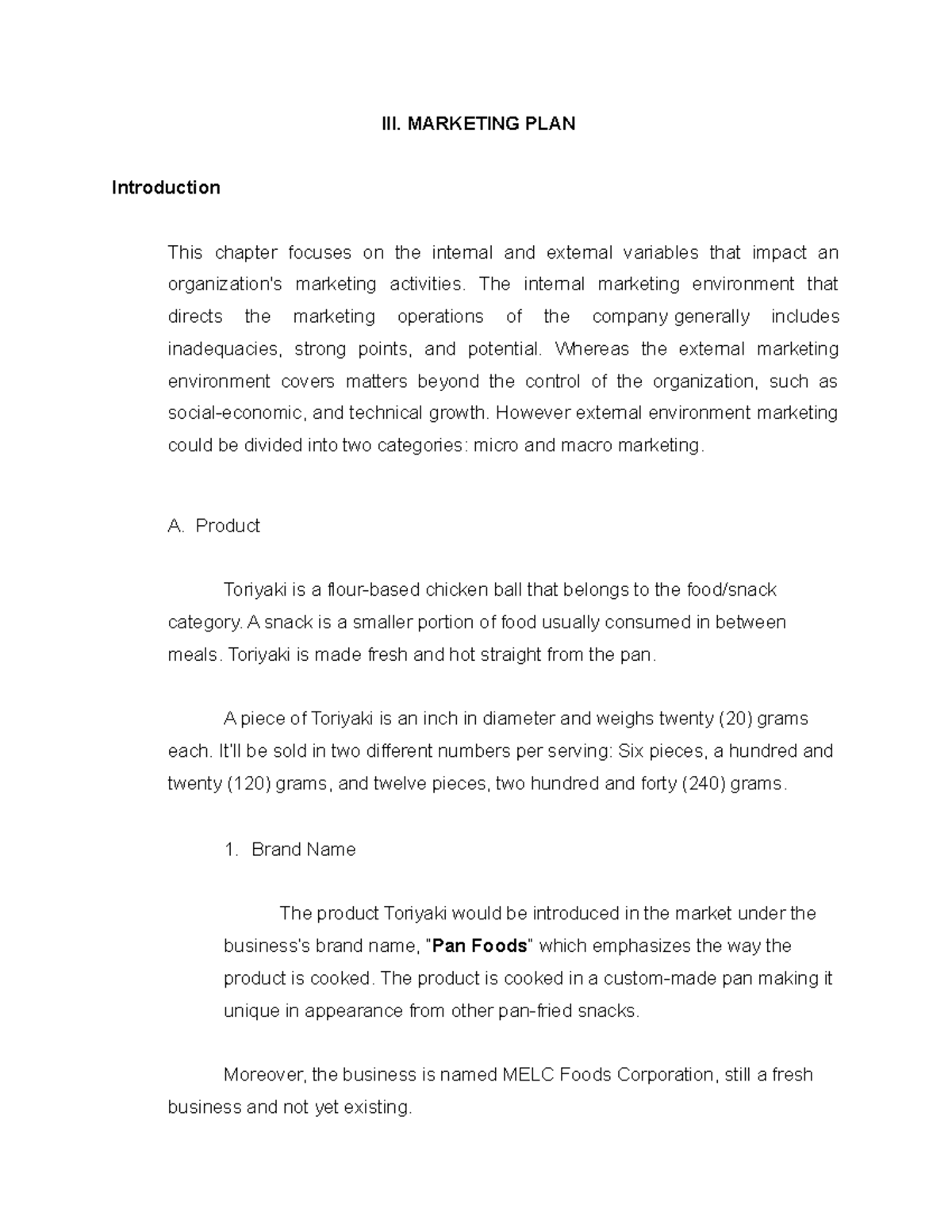 Marketing-PLAN- Guide - III. MARKETING PLAN Introduction This chapter ...